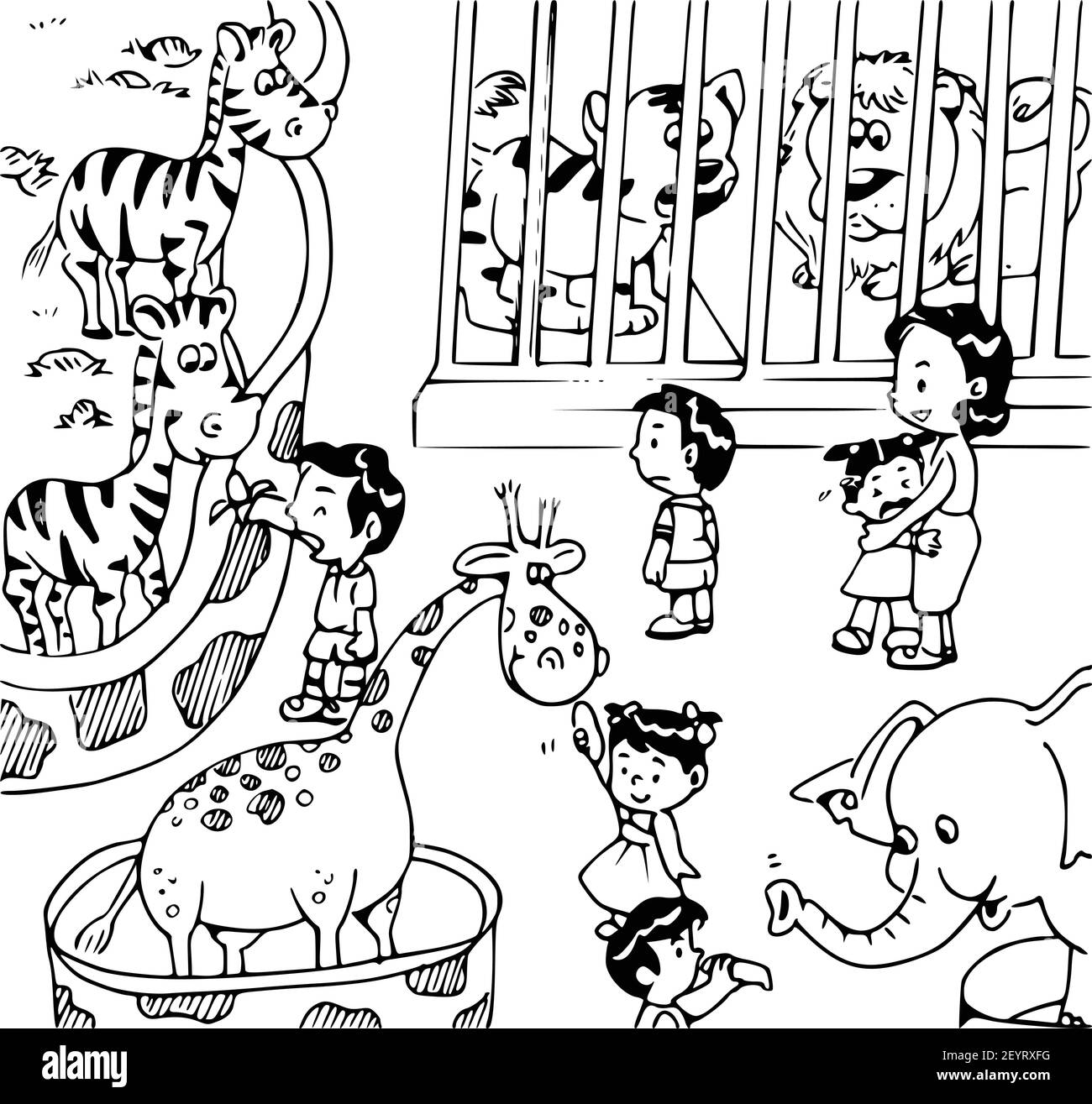 Cartoon zoo animals Schwarzweiß-Stockfotos und -bilder - Alamy