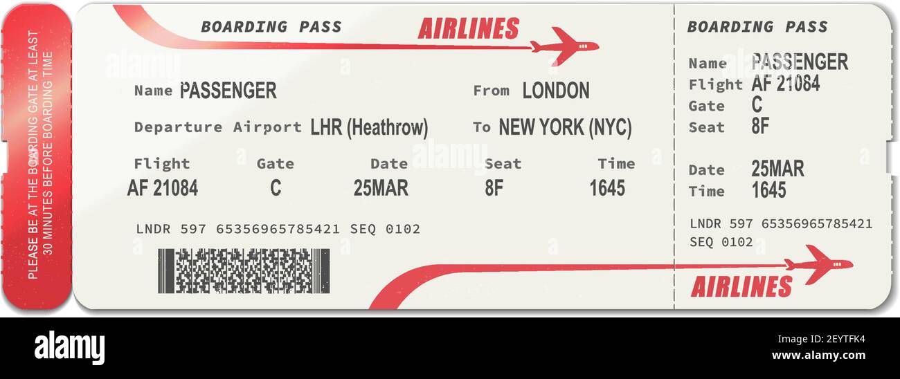 Fluglinien Bordkarte isolierte Ticket-Vorlage. Vector Passagierkarte ...