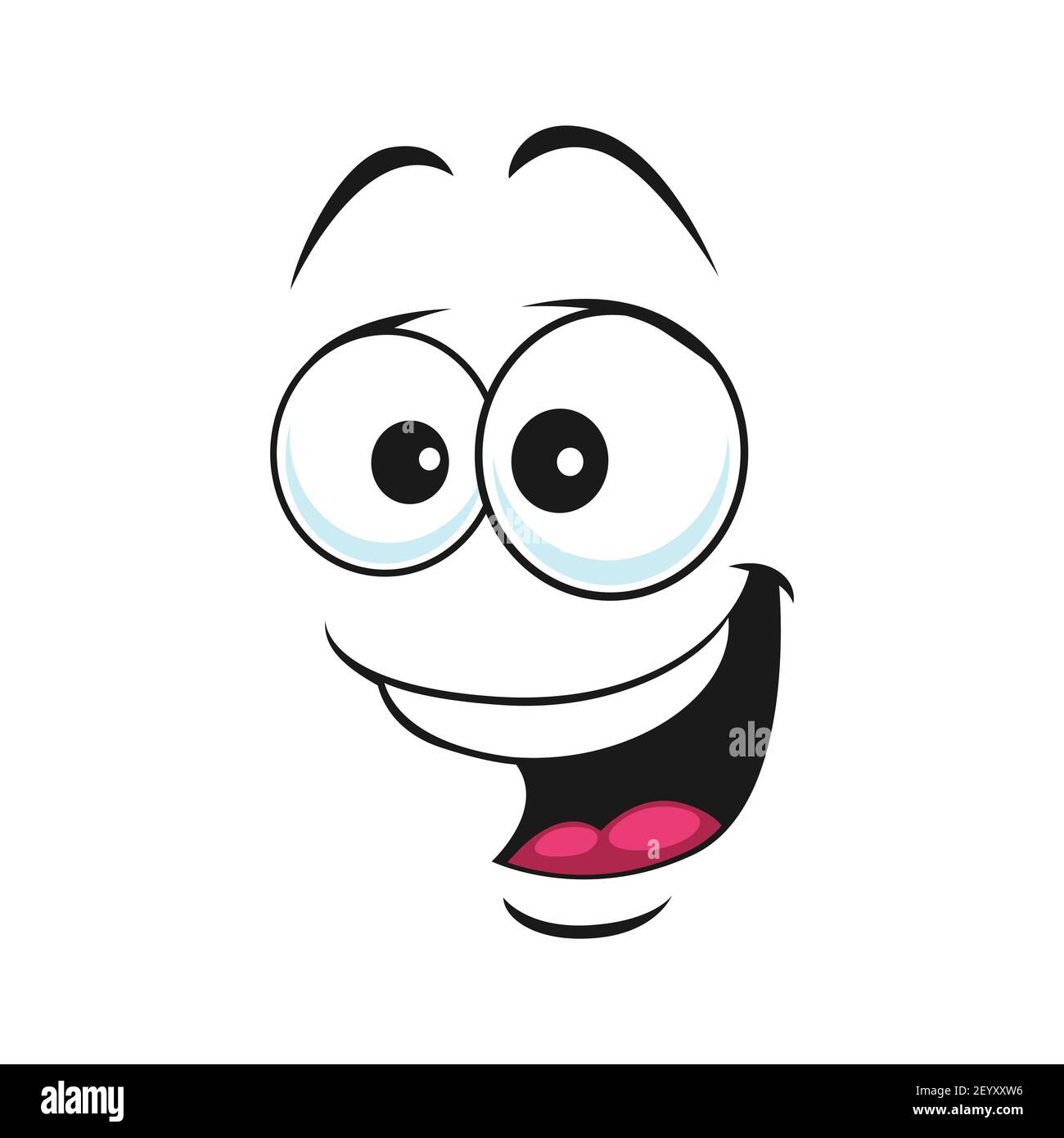 Fröhlich Comic verlegen Smiley mit offenem Mund isoliert überrascht ...