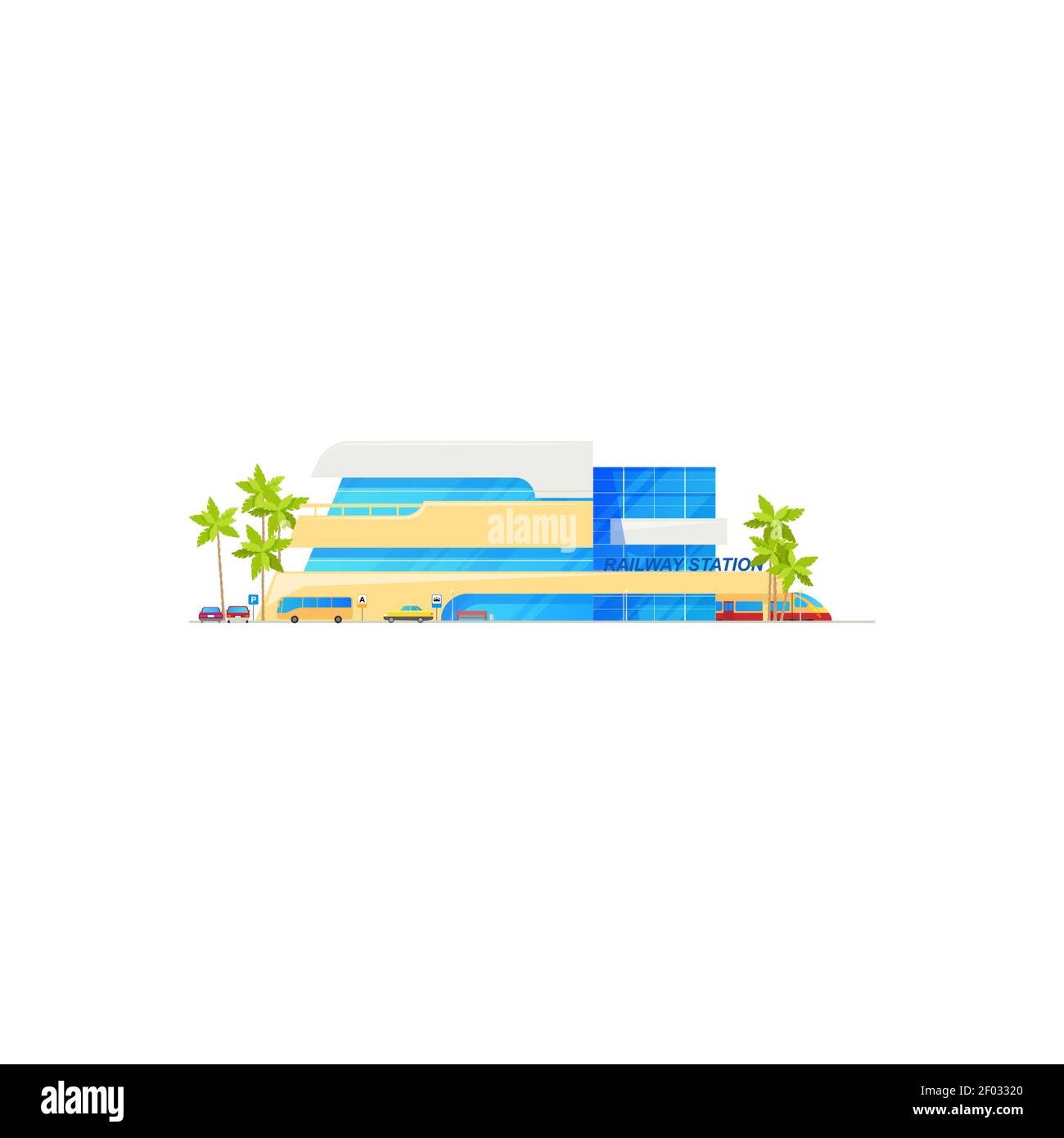 Bahnhof mockup Südstadt Infrastruktur. Vector Palmen, Eisenbahn ...