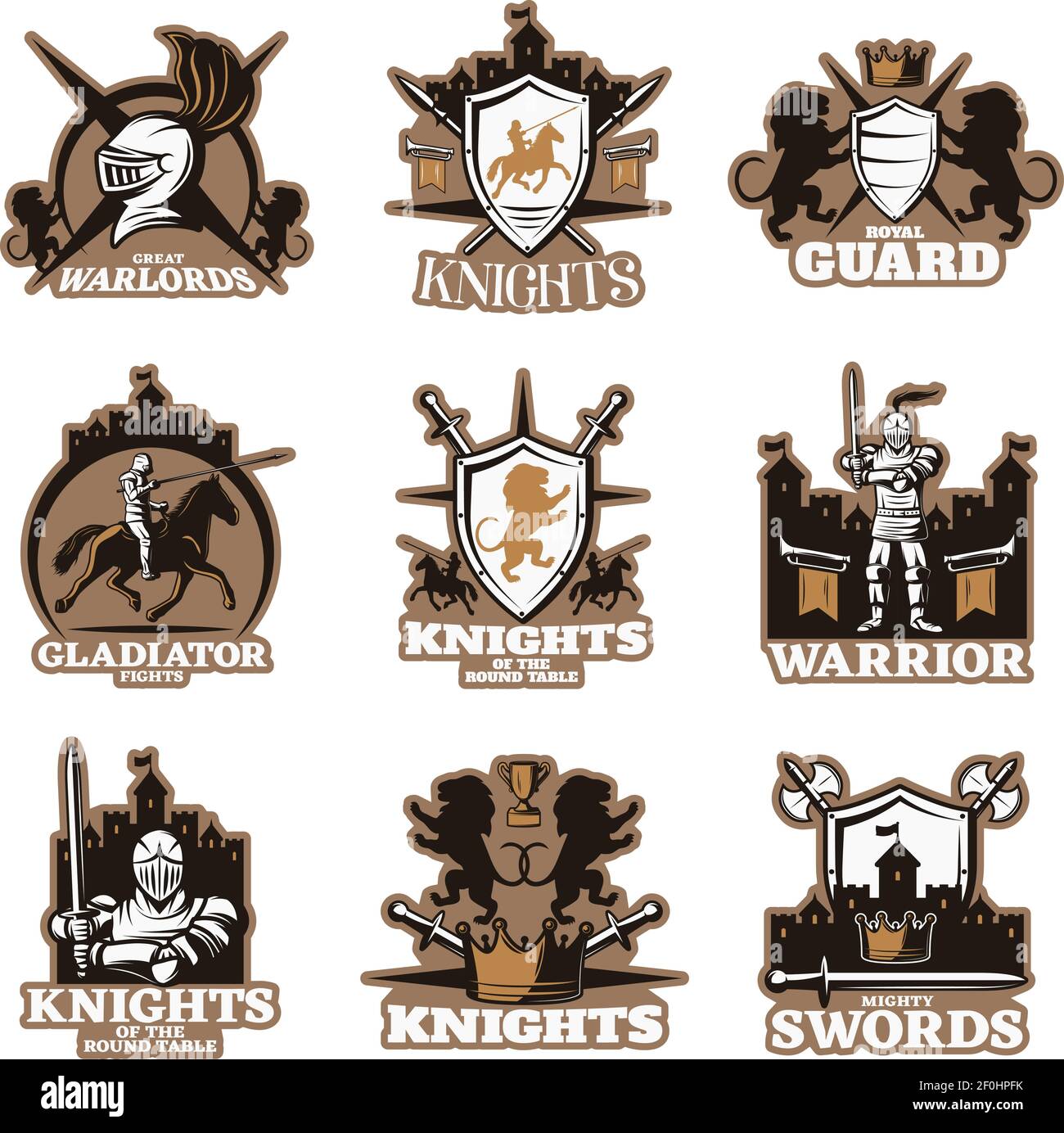 Set medieval knights helmet illustration Stock-Vektorgrafiken kaufen - Alamy