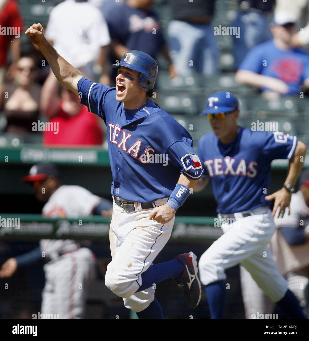 Ian Kinsler der Texas Rangers feiert, wie er am Donnerstag, den 19 ...