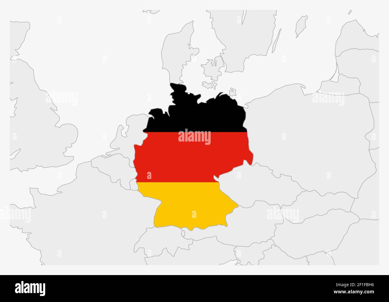 Deutschland-Karte in Deutschland-Flaggenfarben hervorgehoben, graue ...