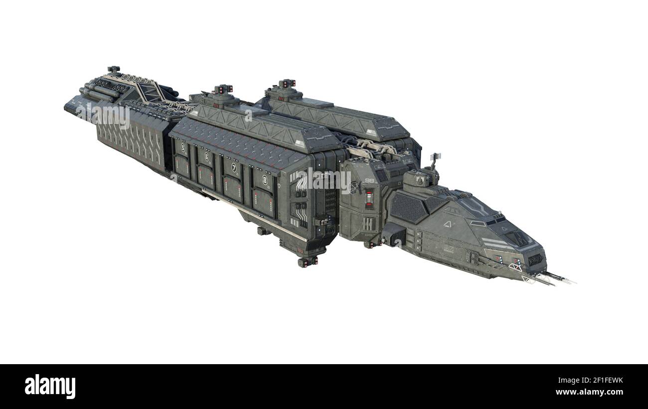 Raumschiff, Alien UFO Raumschiff im Flug isoliert auf weißem ...