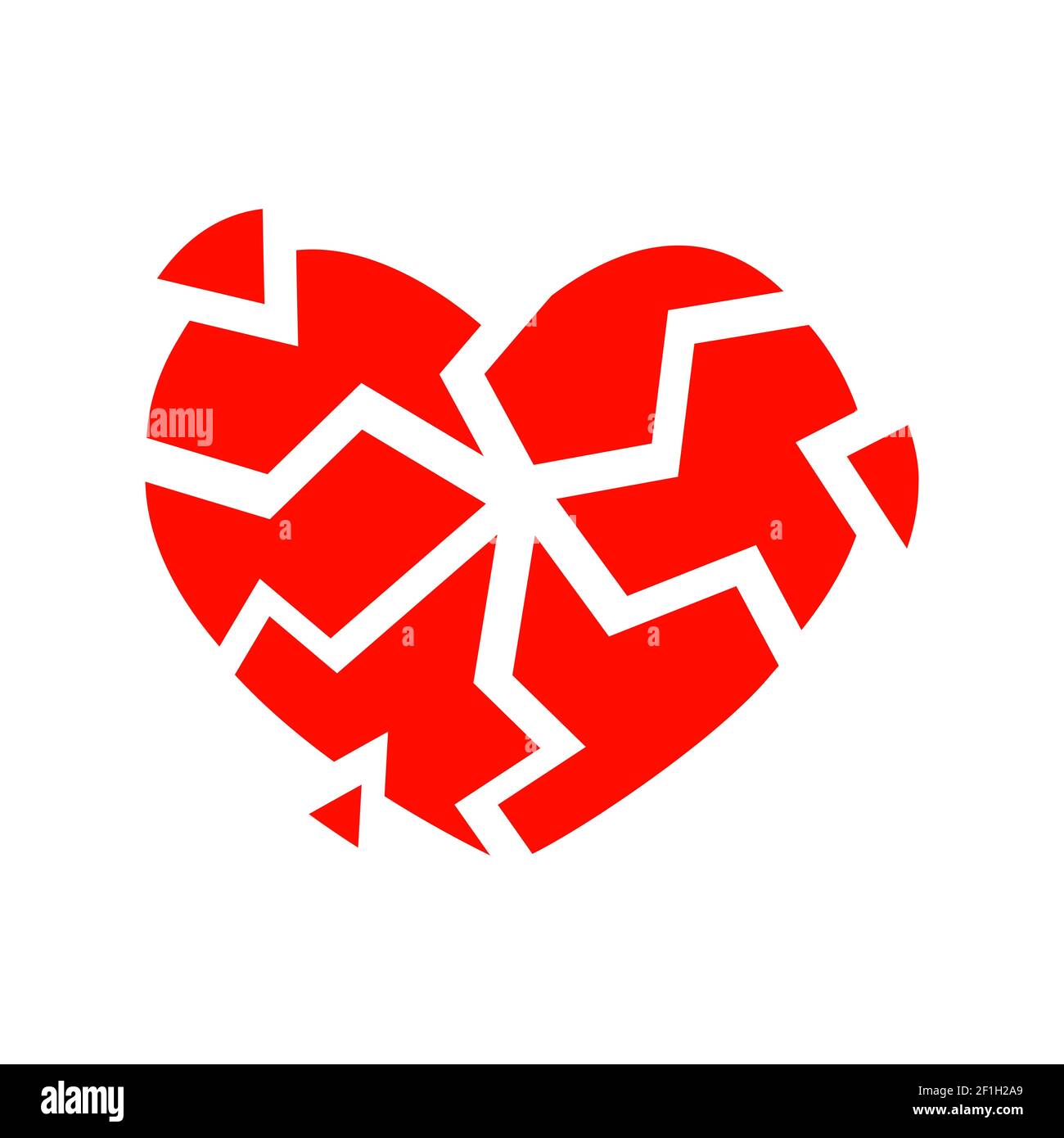 Rote Symbole für gebrochenes Herz auf weißem Hintergrund isoliert ...