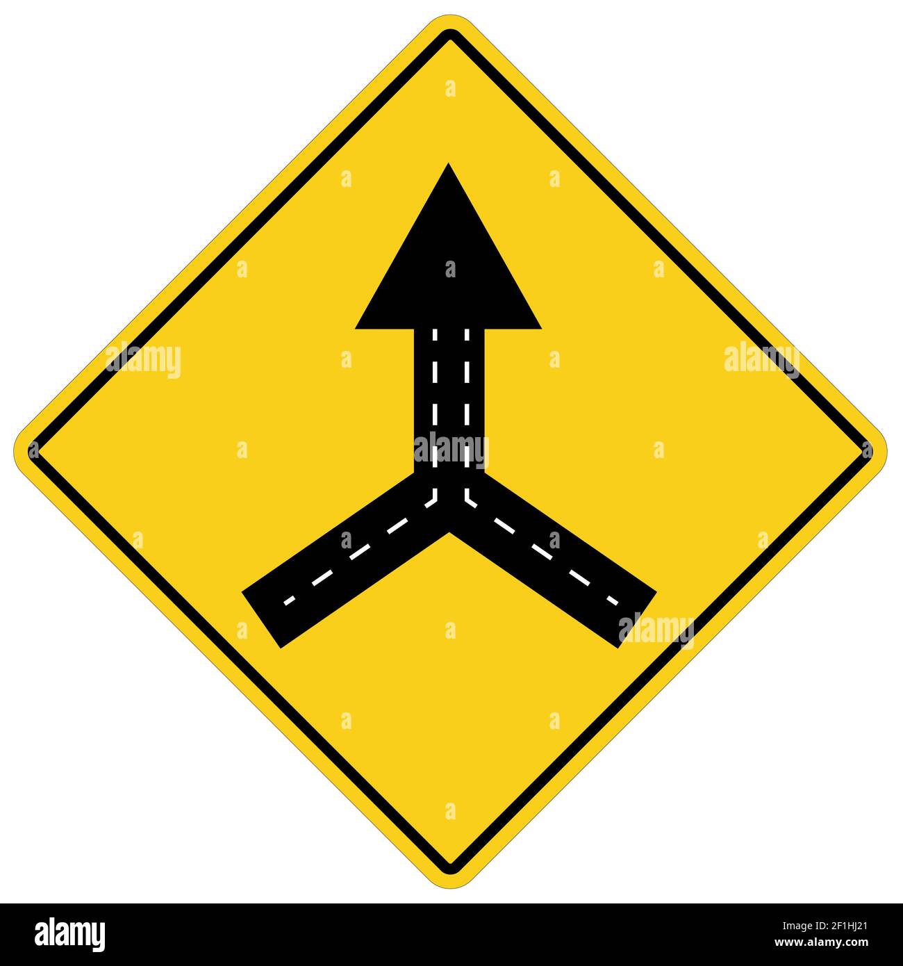 Warnschild zwei Wege Straße auf weißem Hintergrund zusammenführen ...