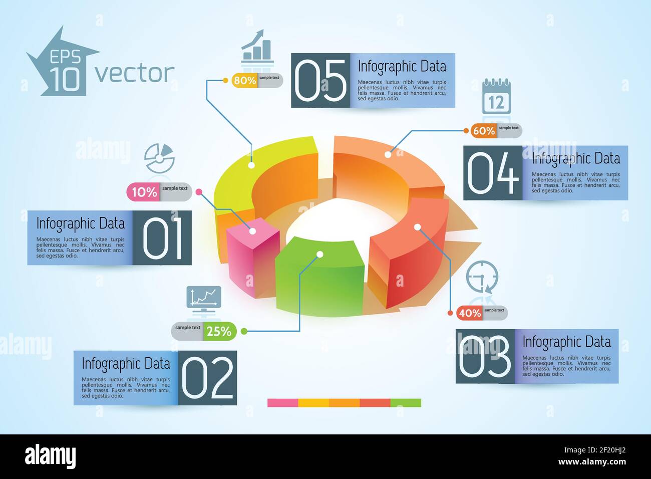 Infografik Geschäftskonzept mit buntem 3D Diagramm fünf Banner Text Und ...