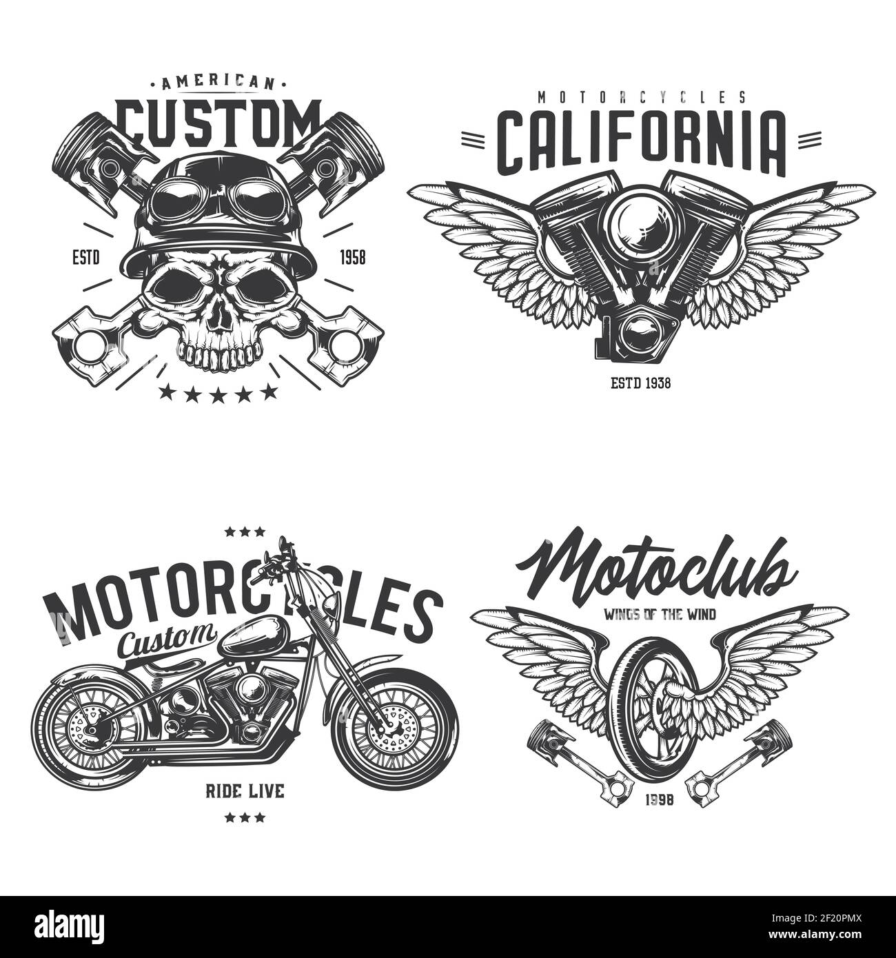 Set von Biker und Motorrad-Embleme, Etiketten, Abzeichen, Logos ...