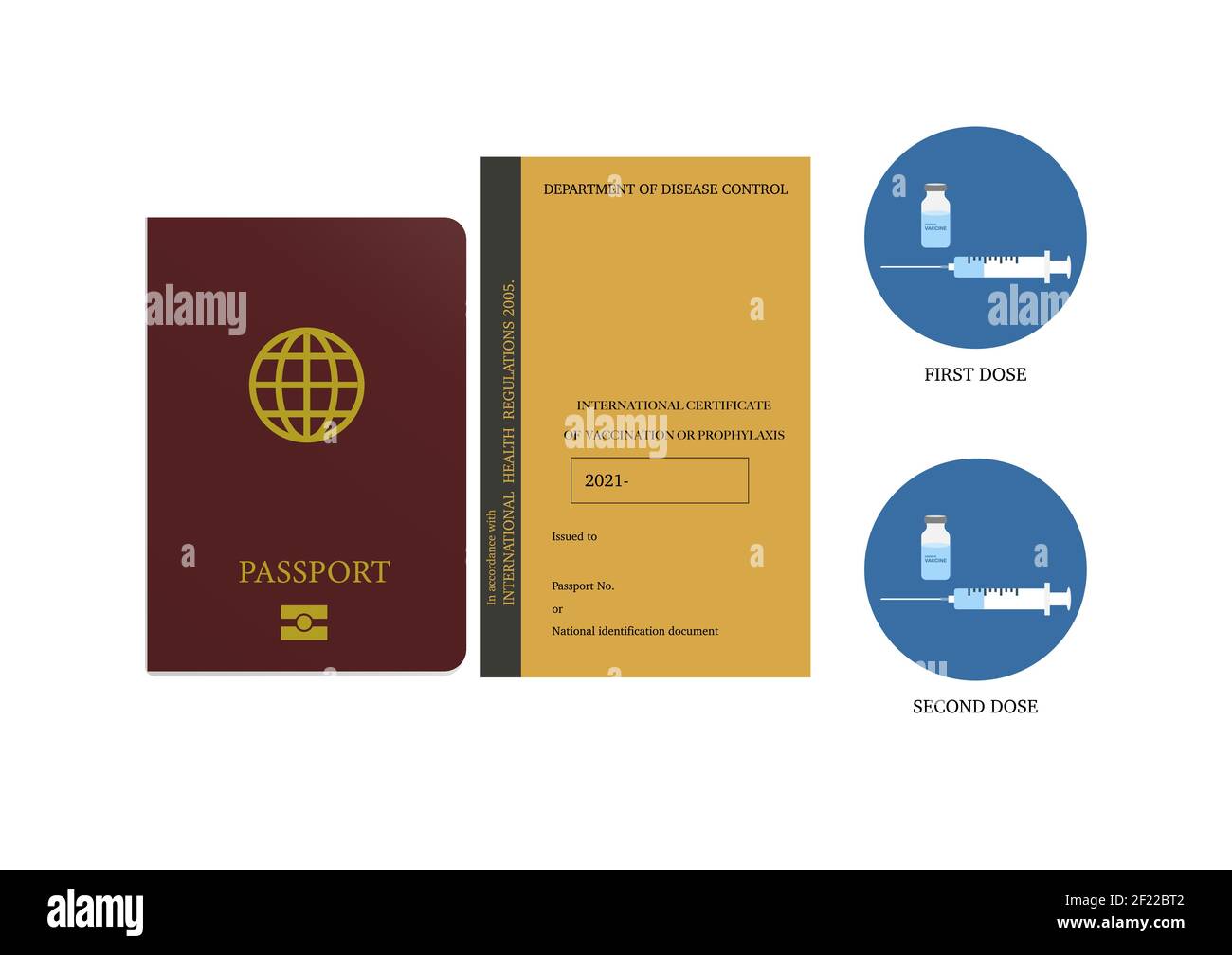 Impfpass für Reisen nach zwei Dosen der Covid-19-Impfung. Abbildung von ...