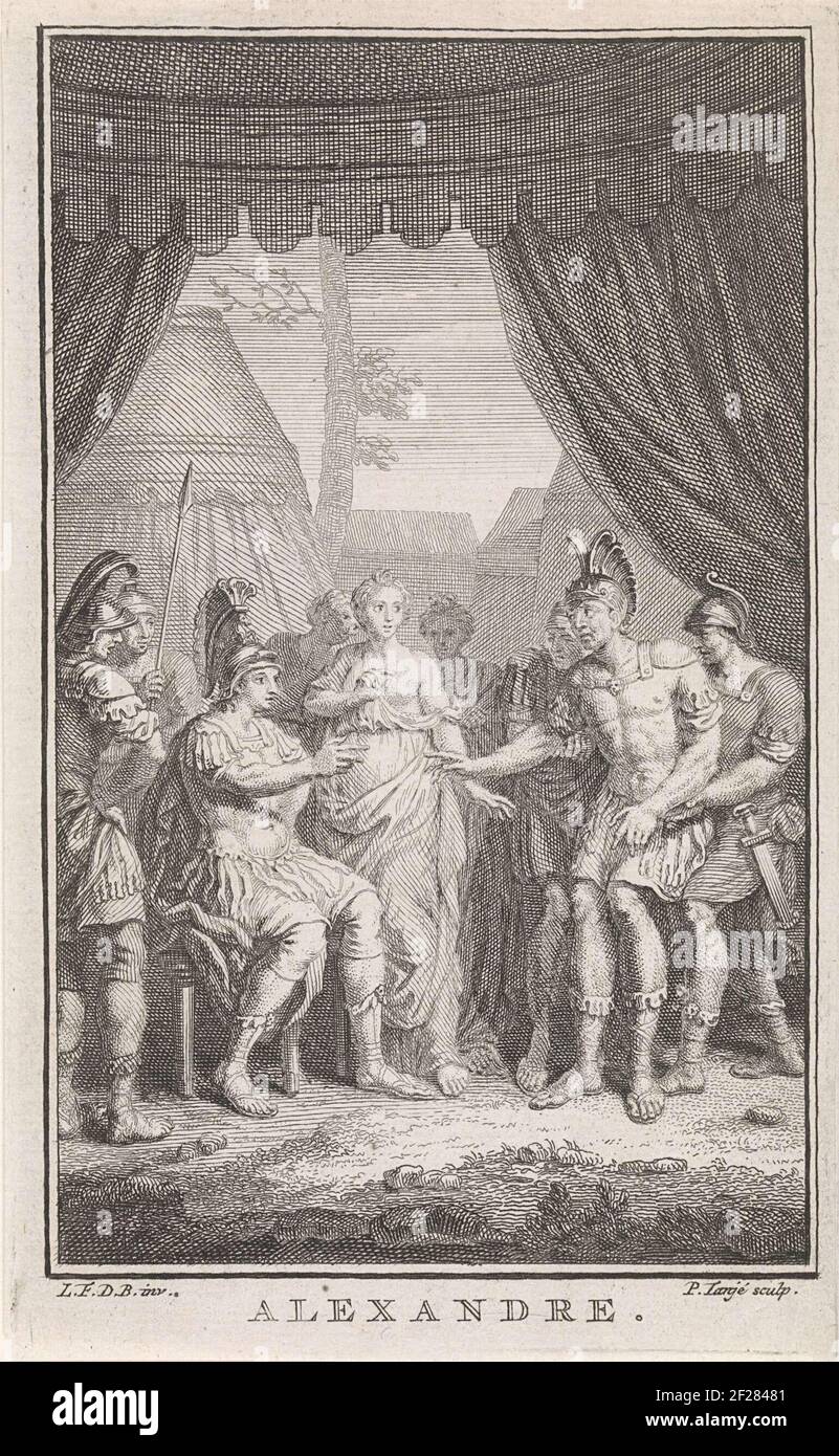 Alexander der große saß auf einem Stuhl mit Prinzessin Cleofile auf ...