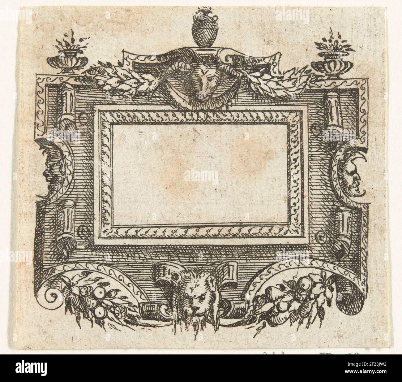 Rechteckige Kartusche; Kartuschen in einem Rahmen von Rollerarbeit mit ...