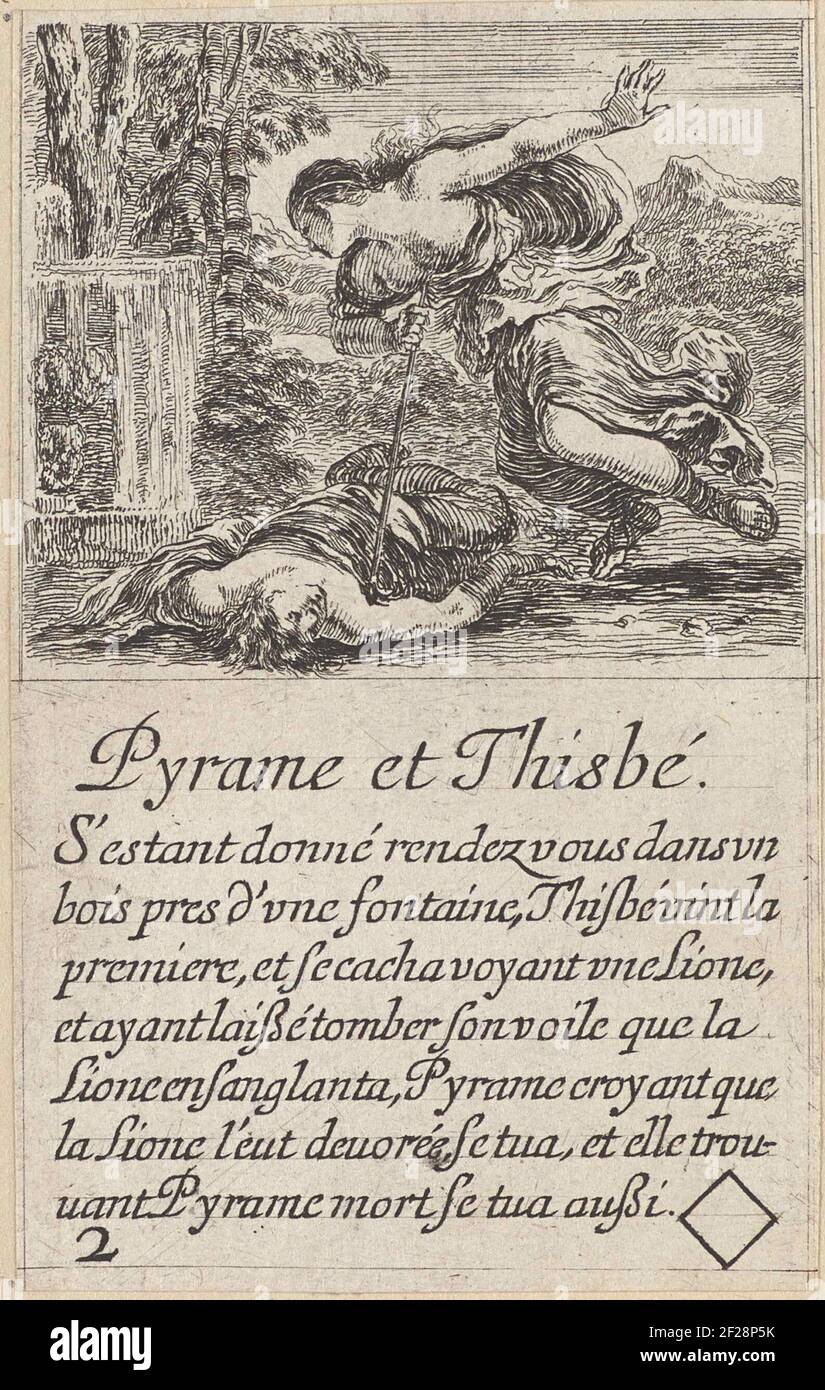 Pyramus en Thisbe; Ruiten twee; Pyrame et Thisbe; Kaartspel met ...