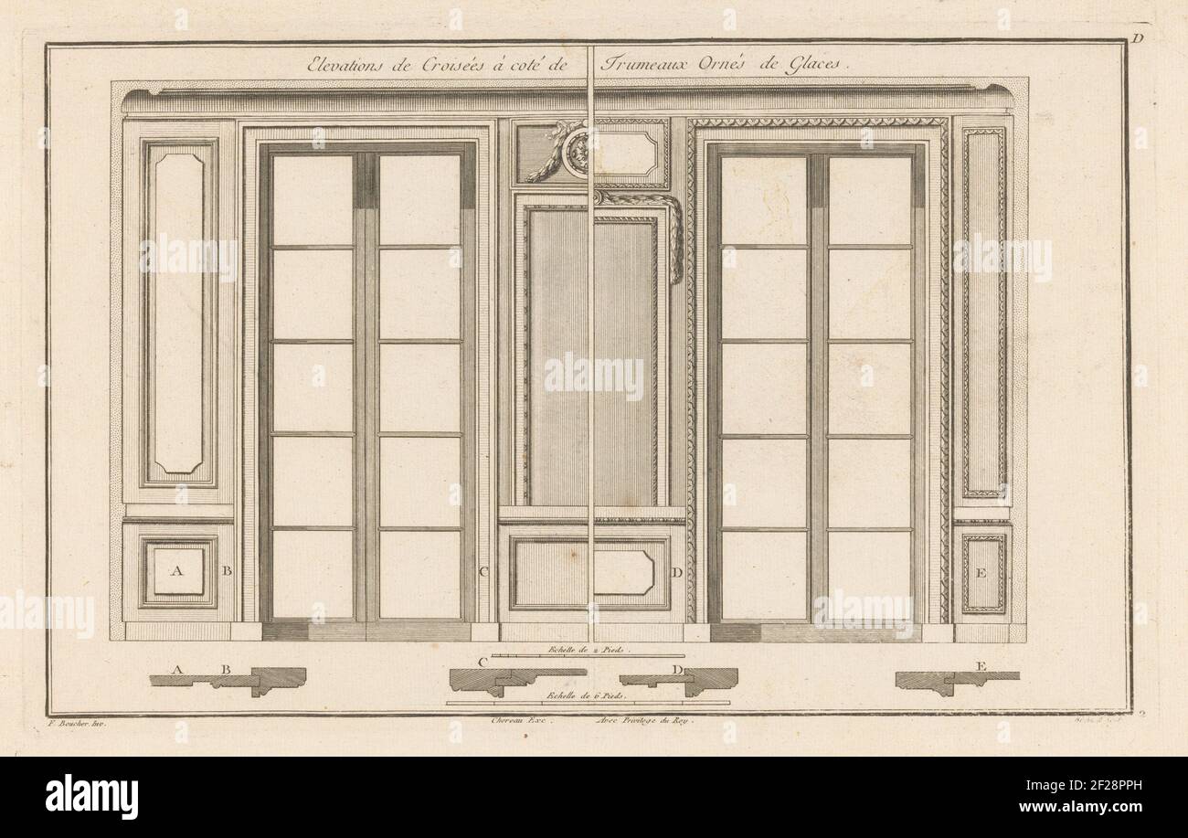 Zwei Fenster und Paneele; Elevations de Croisées à Coté de Trupeaux ...