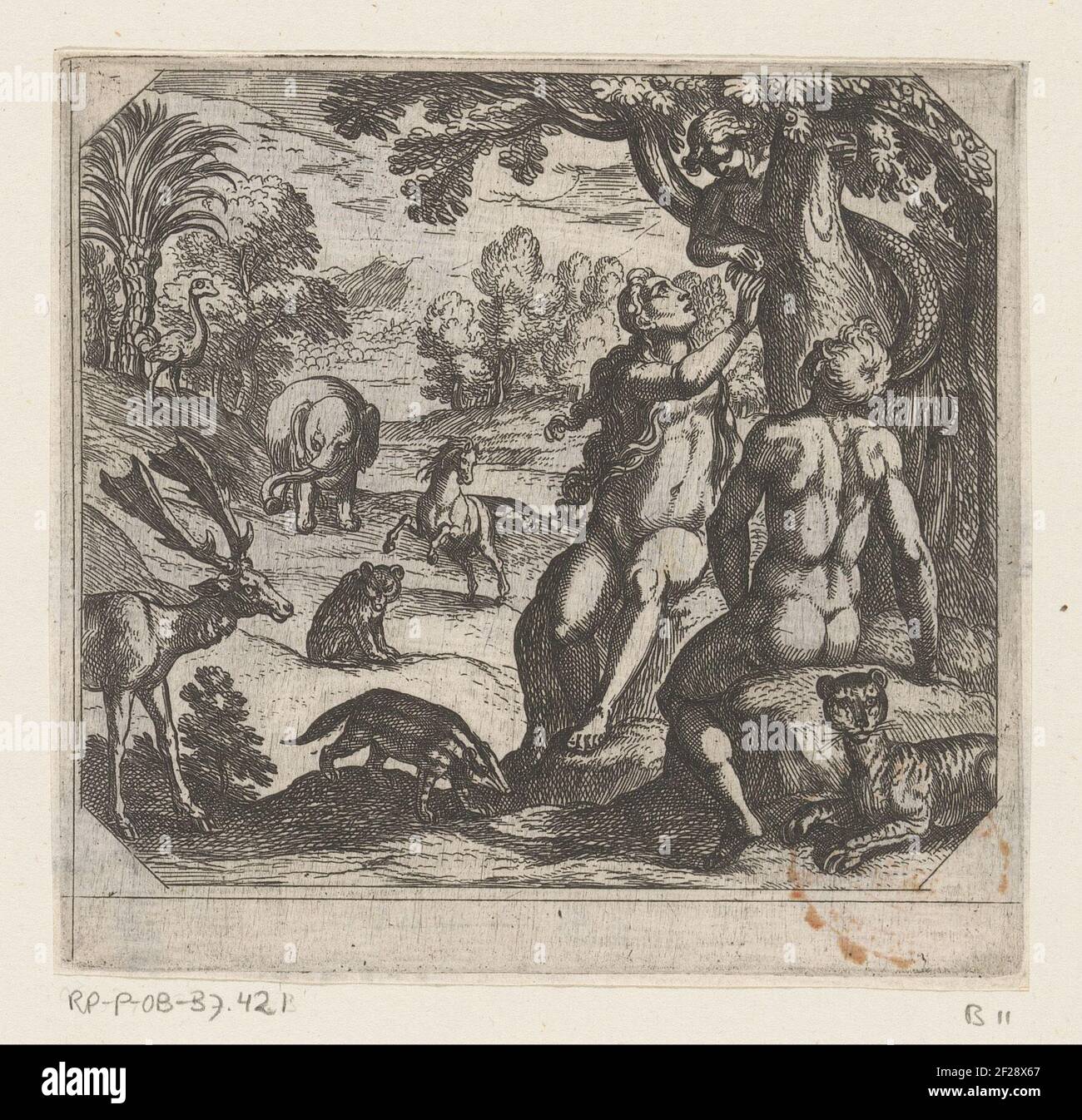 Die Versuchung EVA; die Schöpfung Adam und Eva stehen am Baum des ...