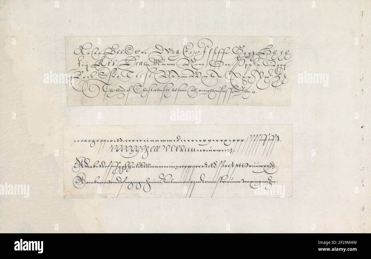 Twee ontwerpen van schrijfvoorbeelden: Een Engelse Hand en een ...