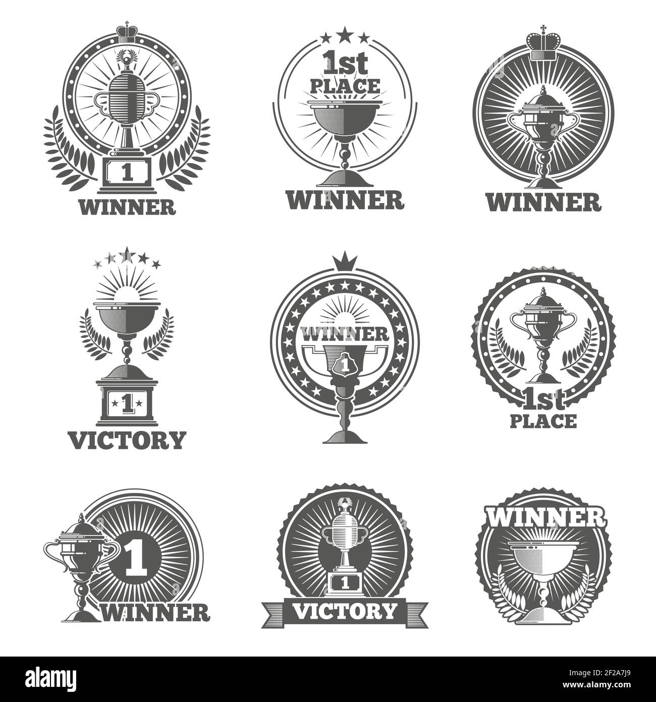 Sieg Trophäen und Auszeichnungen Vektor Logos, Abzeichen, Embleme. Win ... Sieg Trophäen und Auszeichnungen Vektor Logos, Abzeichen, Embleme. Win ...