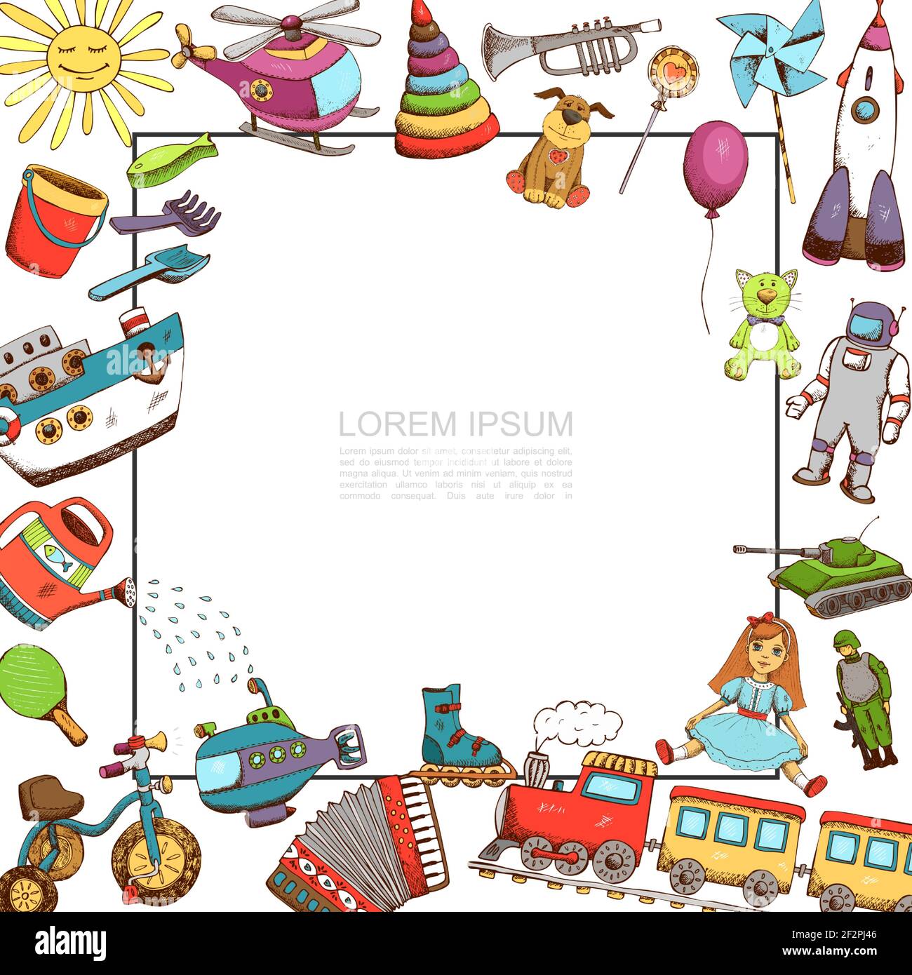 Skizze Spielzeug Vorlage mit Rahmen für Text Hubschrauber Schiff ...