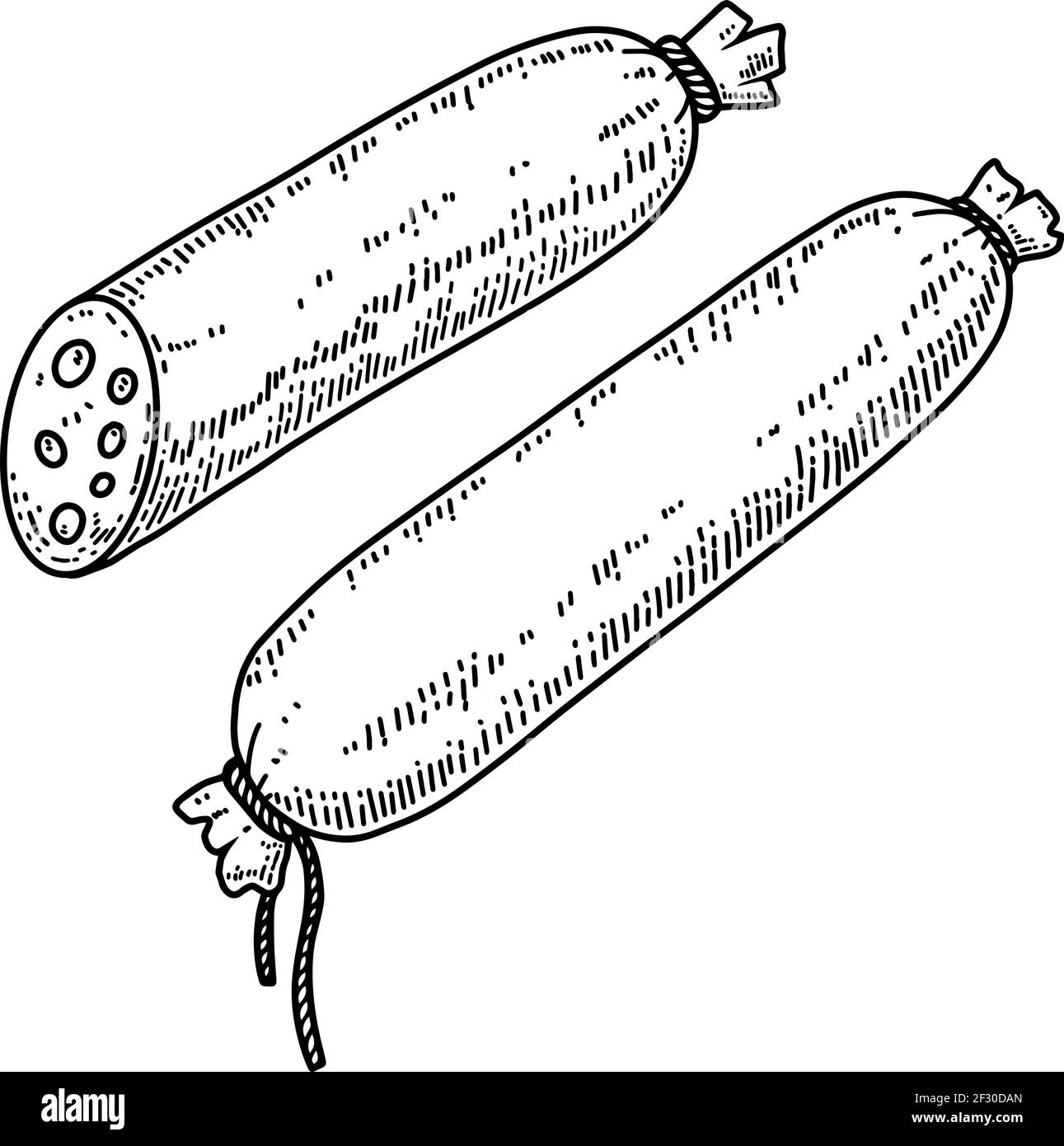 Illustration von Wurst in Gravur-Stil. Gestaltungselement für Plakat ...