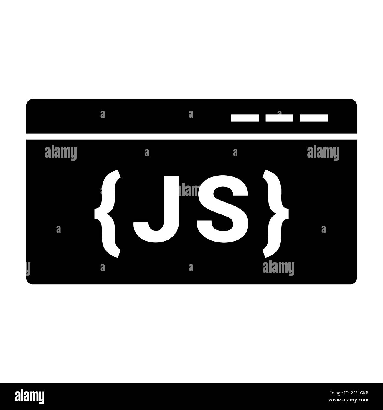 JS-Code-Symbol auf weißem Hintergrund Flat Style isoliert. Java-Code ...