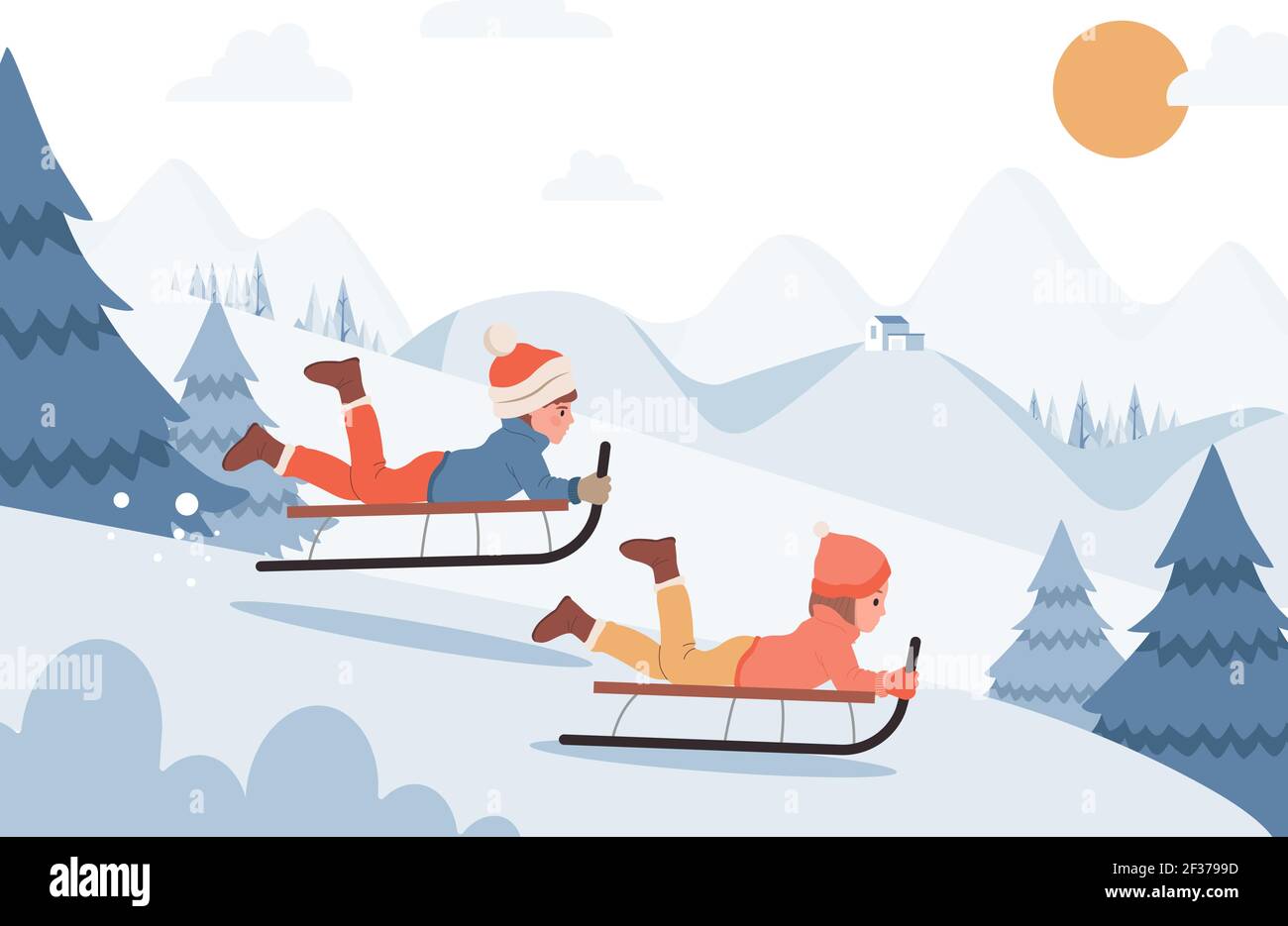 Mädchen auf schlitten Stock-Vektorgrafiken kaufen - Alamy