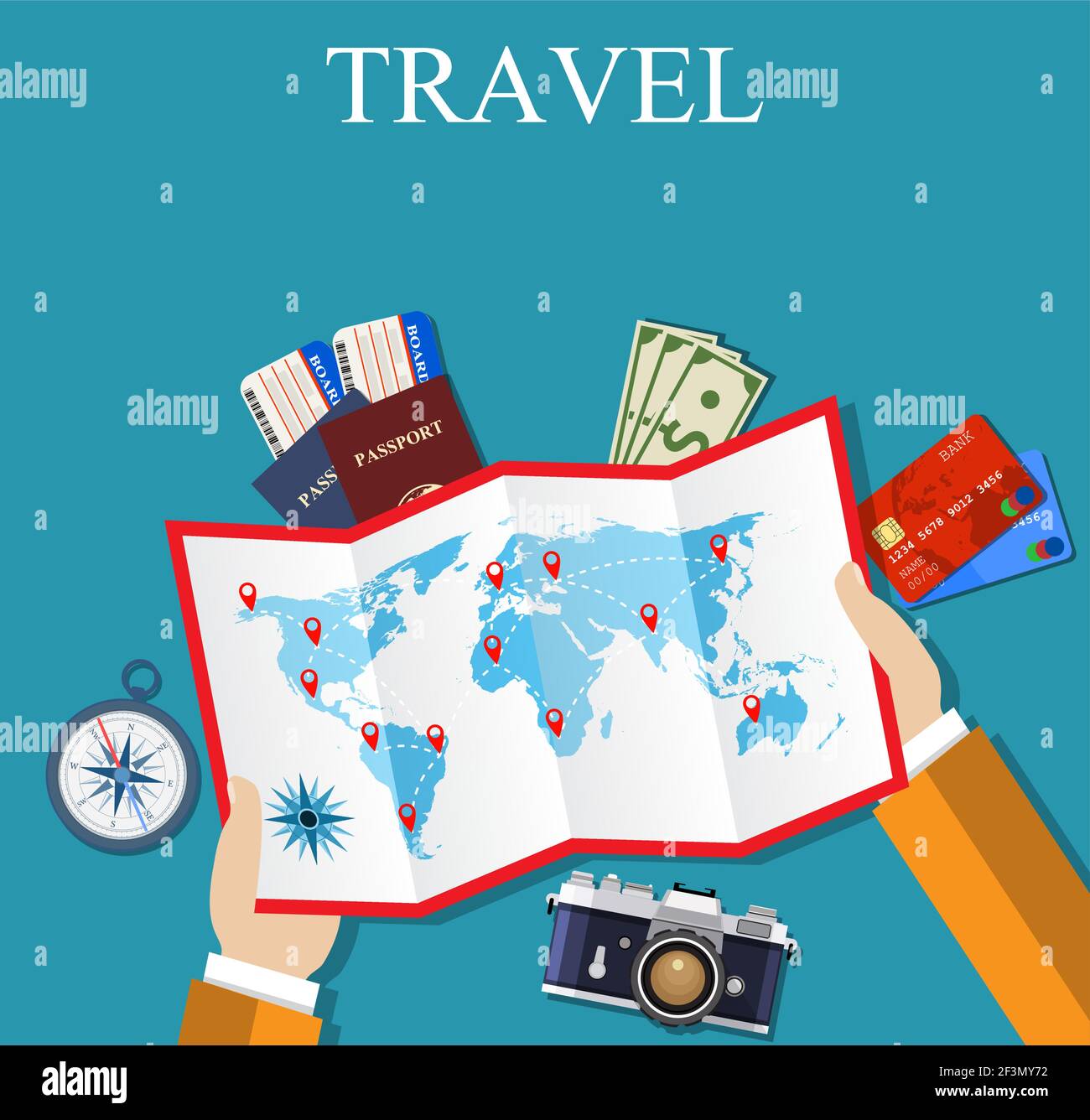 Landkarte gefaltet vintage Stock-Vektorgrafiken kaufen - Alamy