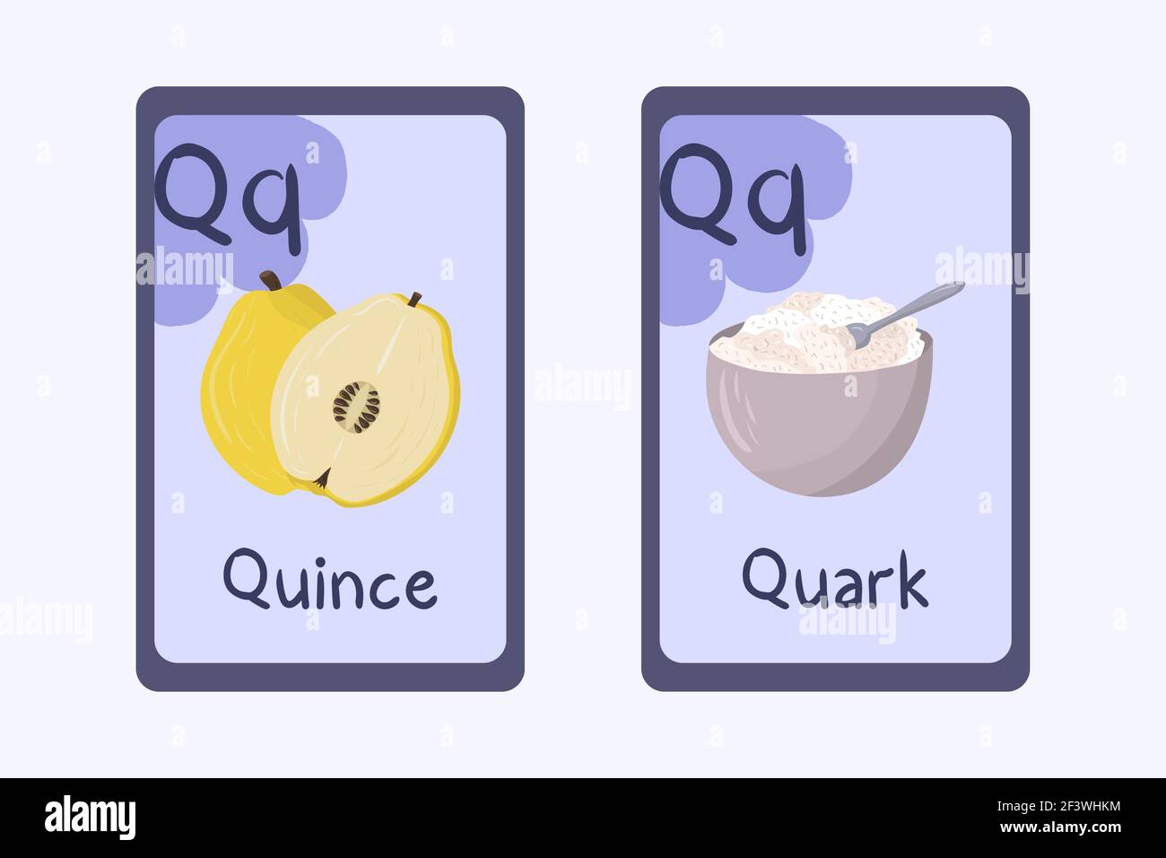 Bunte Alphabet Flashcard Buchstabe Q - Quark, Quitte Stock-Vektorgrafik ...