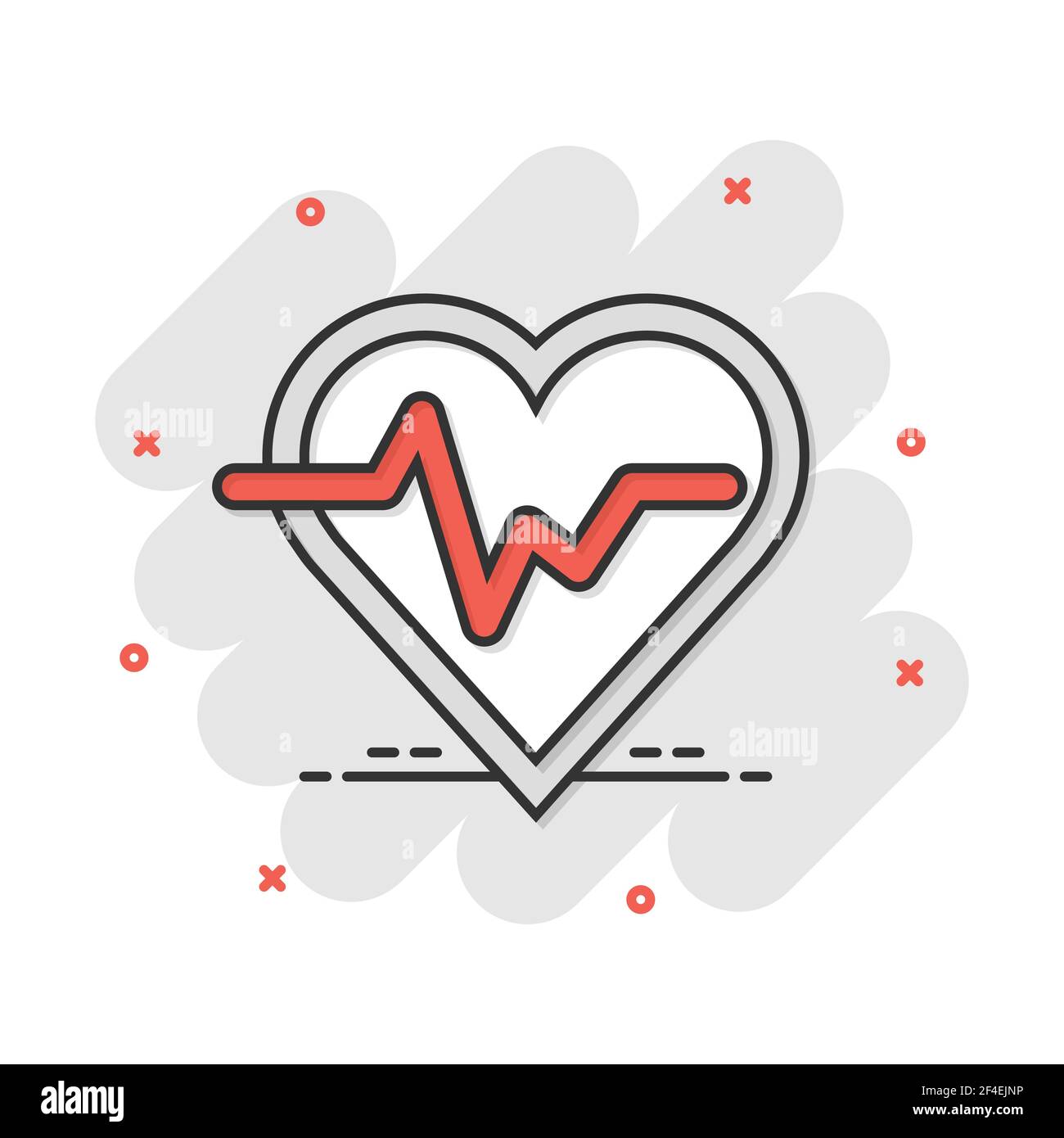 Vektor cartoon heartbeat Linie mit Herz Symbol im Comic-stil. Heartbeat ...