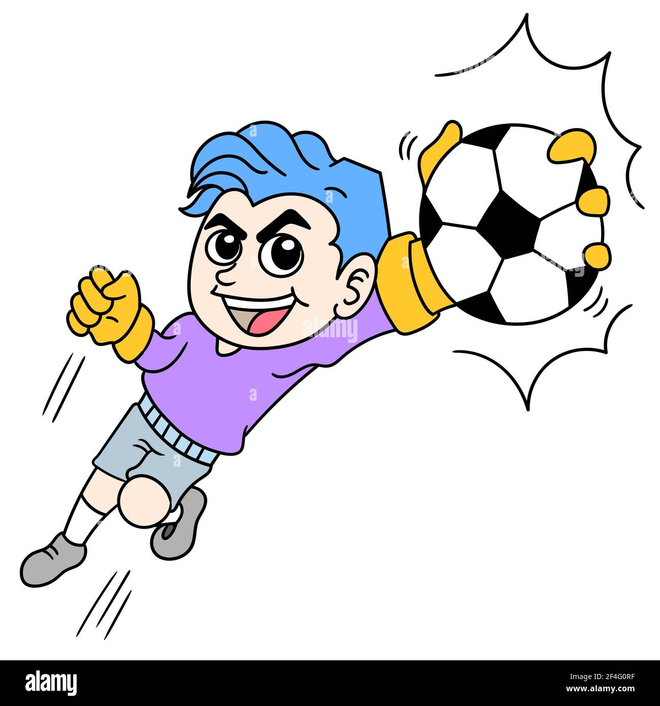 Fußball-Sport eines Torwarts fangen den Ball mit einer Hand, Doodle ...