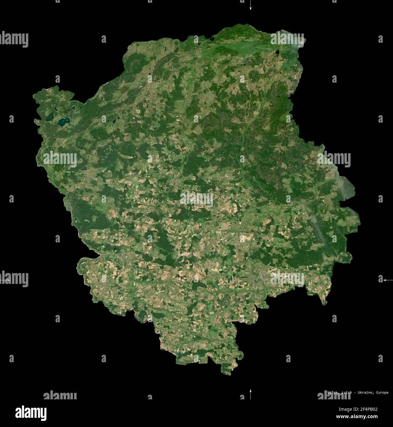 Wolyn, Region der Ukraine. Sentinel-2 Satellitenbilder. Form isoliert ...