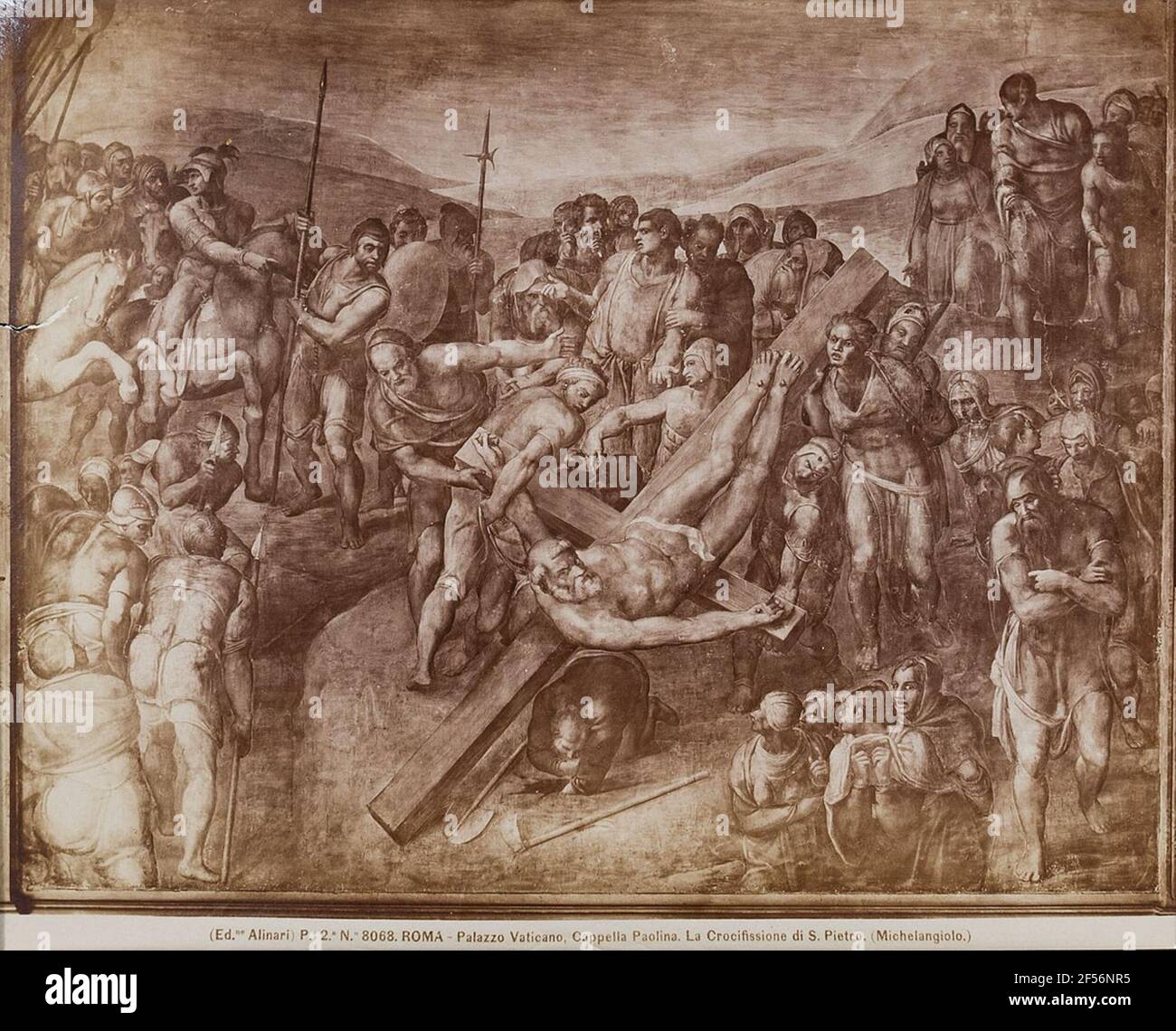 Michelangelo Buonarroti: Die Kreuzigung des heiligen Petrus. Cappella Paolina, Vatikanpalast ...