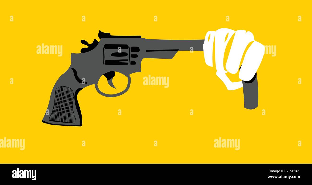 Eine Hand verformt eine Waffe zu Hör auf. Flaches Konzept Illustration ...