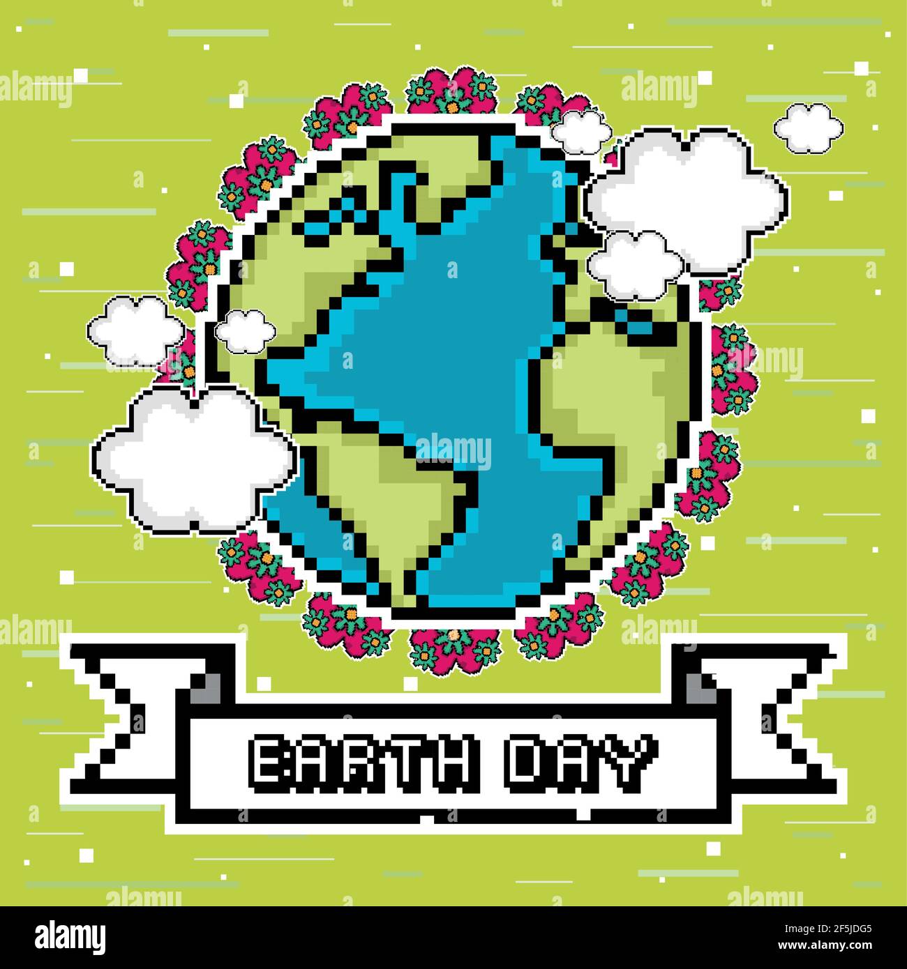 Earth Day Pixel Art mit Text - Vektor-Illustration Stock-Vektorgrafik ...