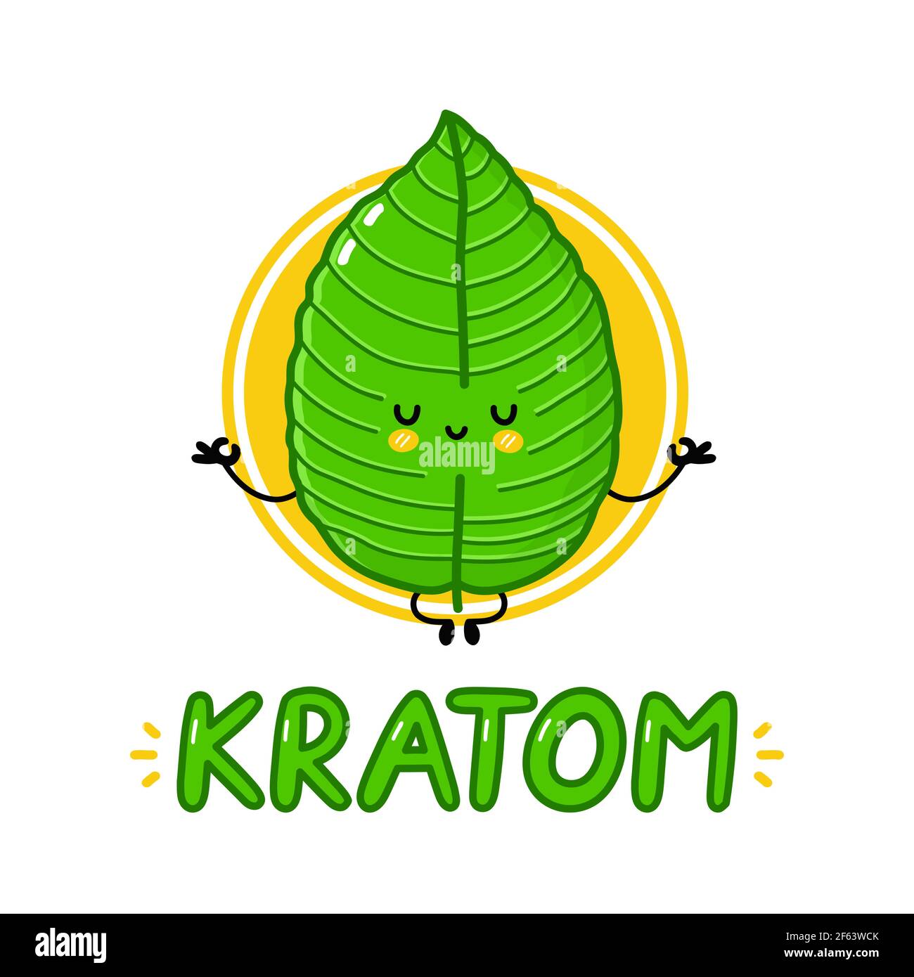 Niedliche lustige Kratom Blatt meditieren Charakter Logo Design. Vektor ...