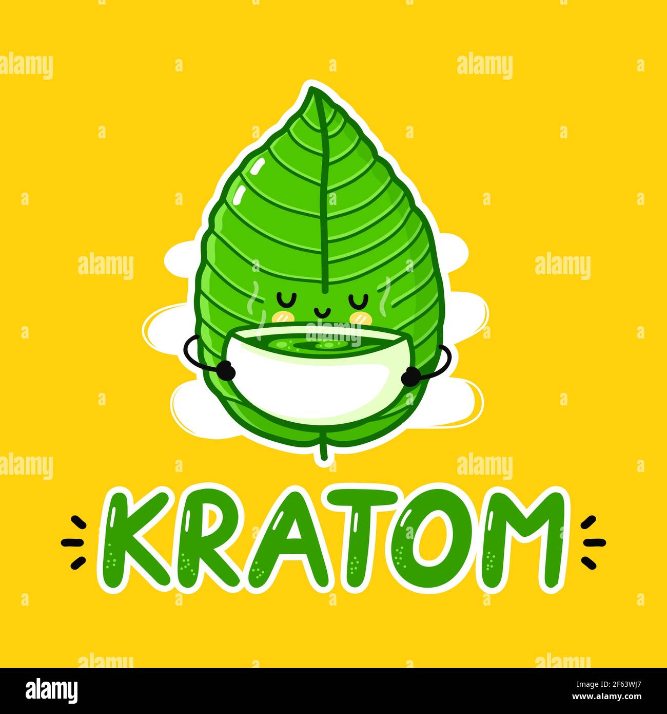 Niedliche lustige Kratom Blatt trinken Tee Charakter Logo-Design ...