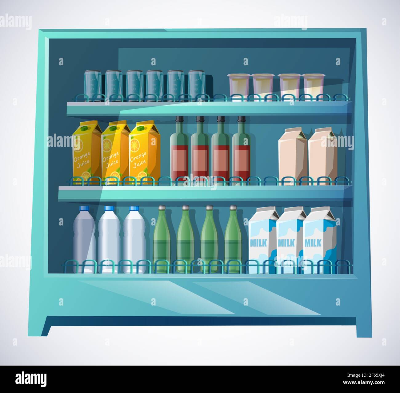 Vector Cartoon-Stil Supermarkt Regale mit Lebensmitteln und Getränken ...