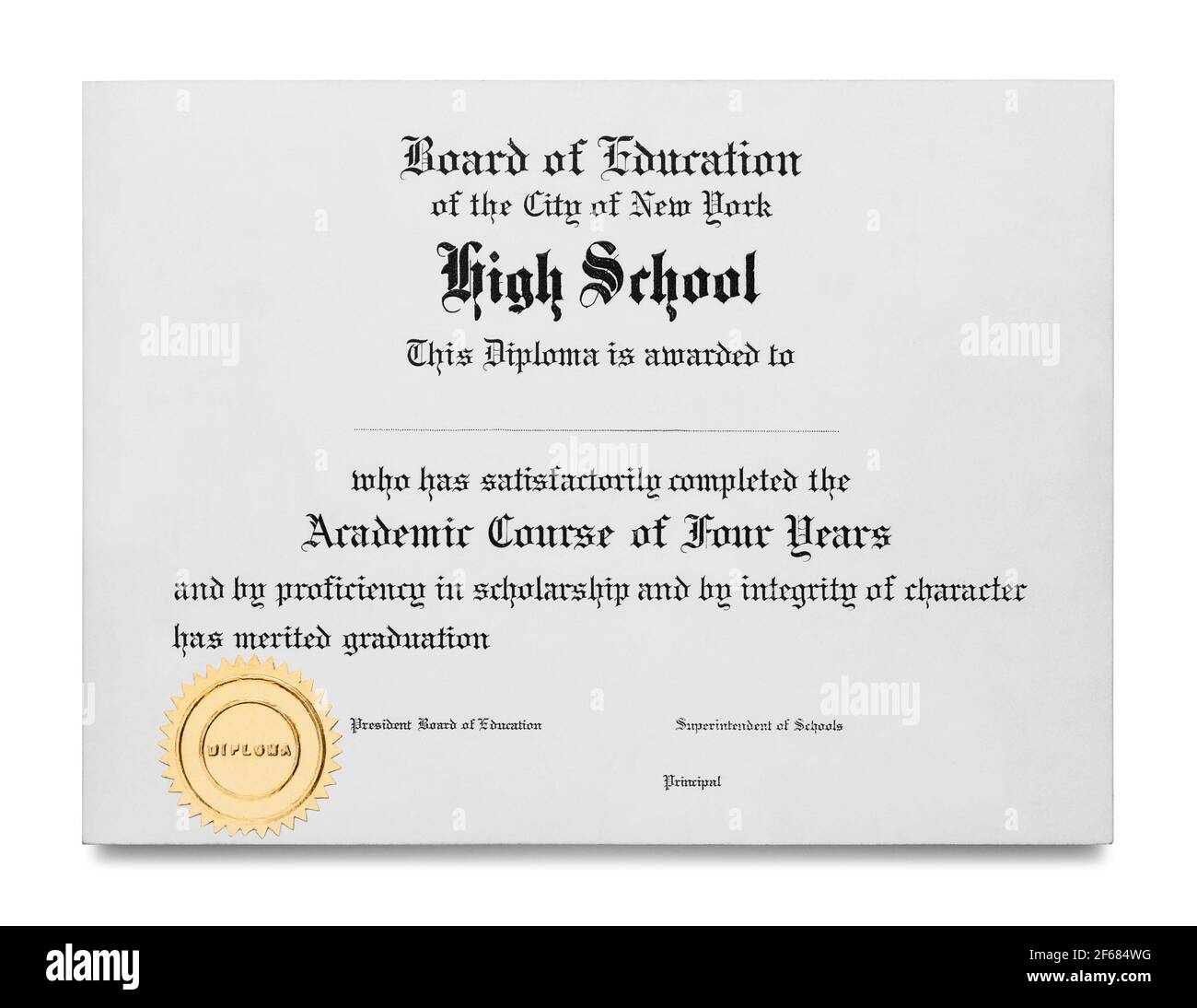 High School Diploma Certificate of Graduation Cut out Stockfotografie ...