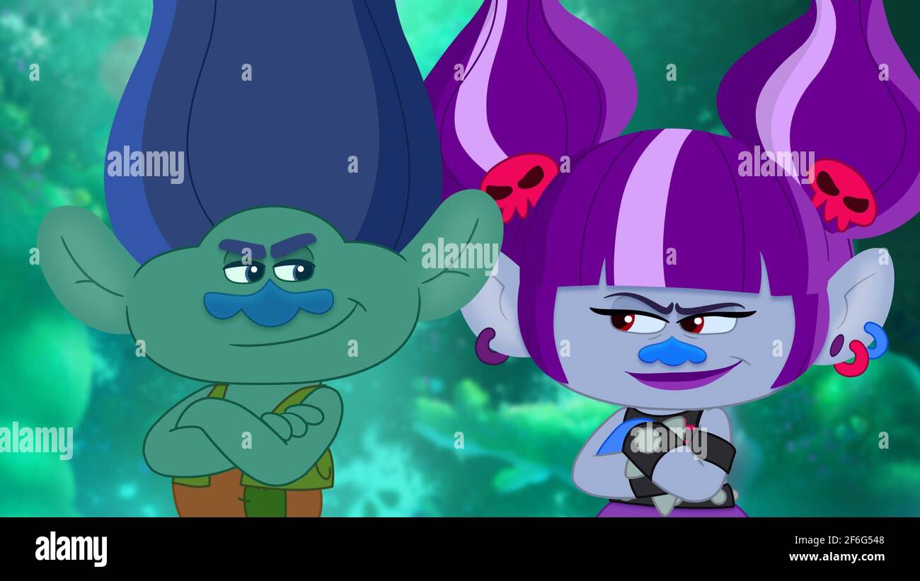 TROLLSTOPIA, (aka TROLLS TOPIA), von links: Branch (Stimme: Skylar Astin), Val Thundershock ...