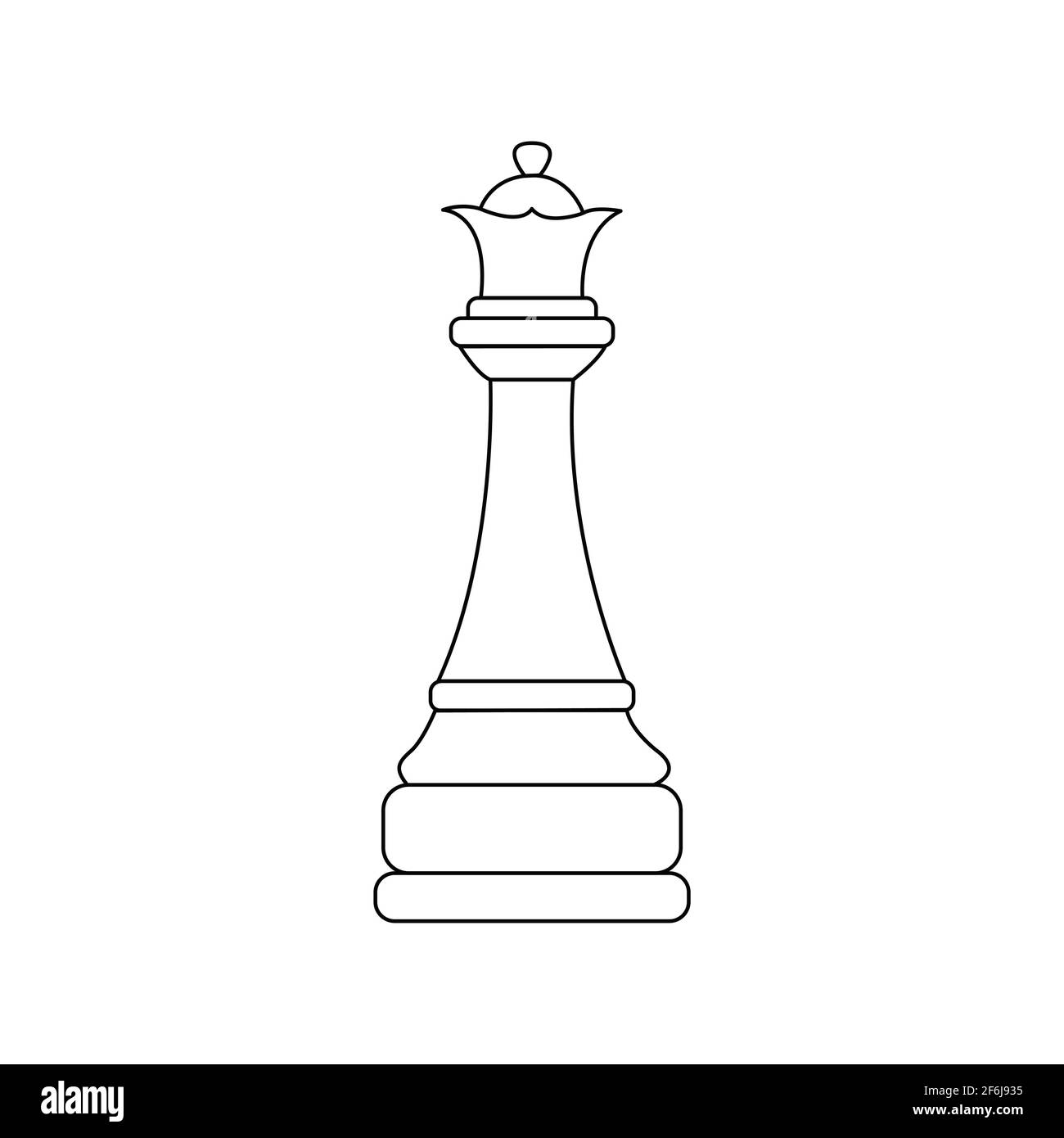 Schachfigur der Königin. Vektor schwarz-weiß isoliert Umriss lineare ...