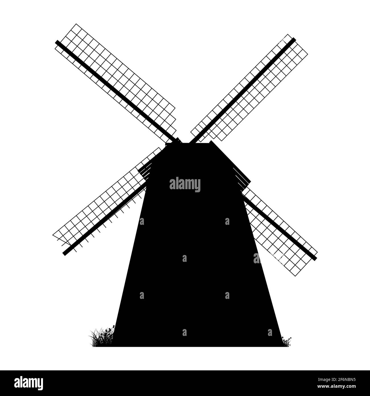 Windmühle Silhouette isoliert auf weißem Hintergrund. Schwarzes ...