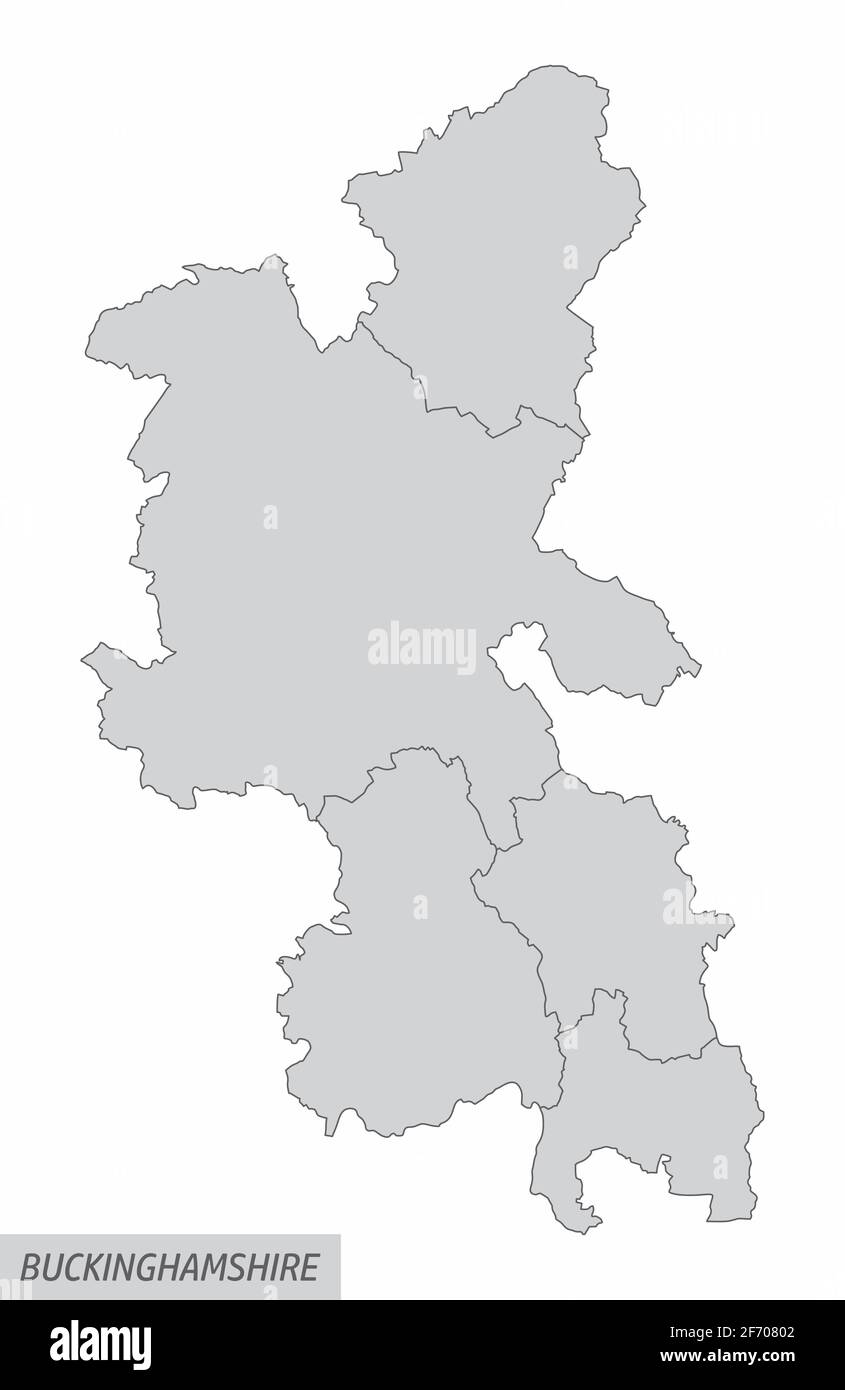 Die isolierte Karte der Grafschaft Buckinghamshire, aufgeteilt in ...