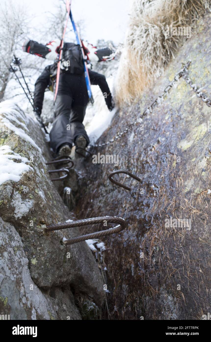 Schweiz, Wallis, Mont-Blanc-Massiv, Zufahrt zur Saleina-Hütte auf einem Klettersteig ...