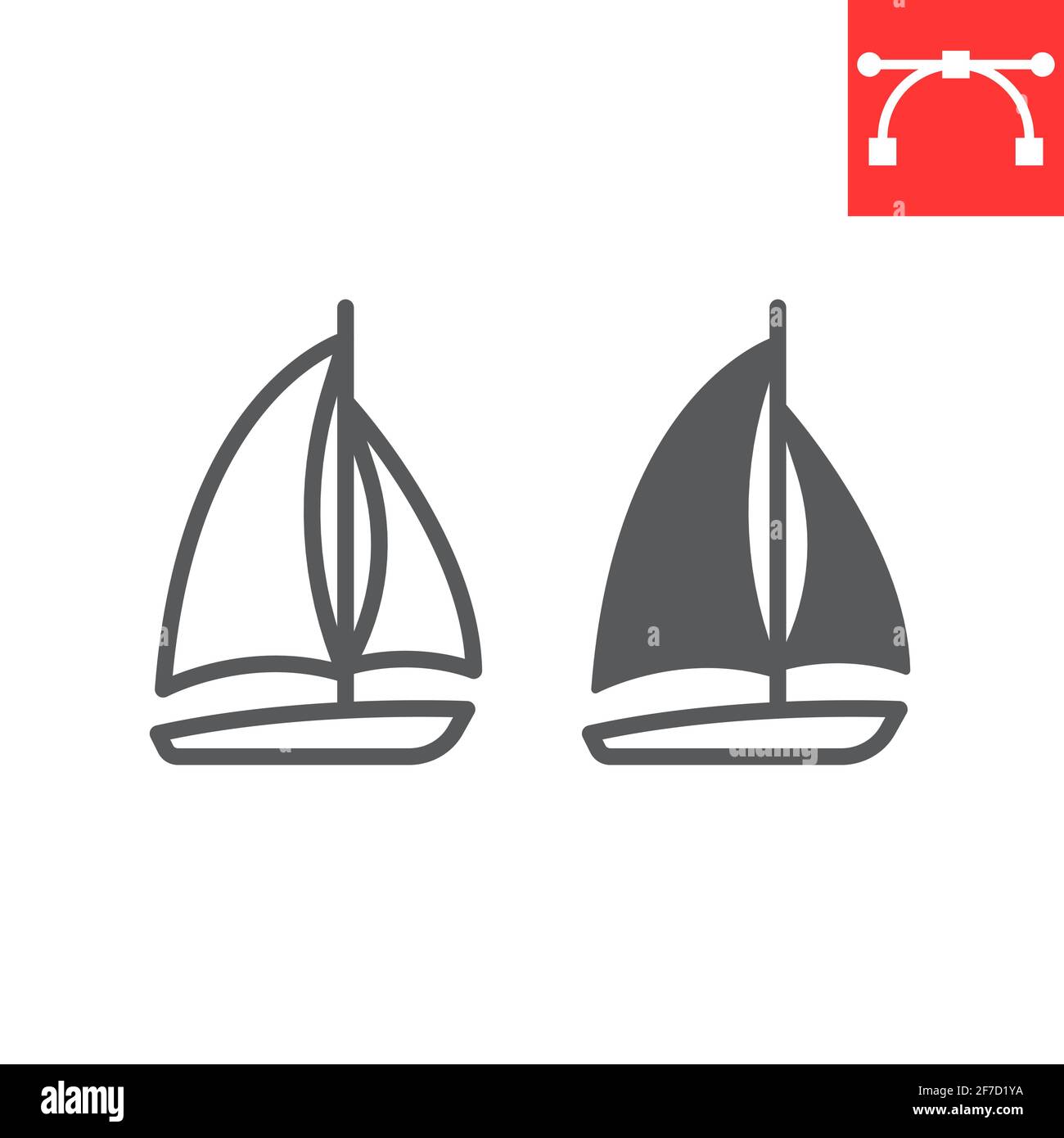 Segelschiff Linie und Glyphe Symbol, Schiff und Reise, Boot Vektor ...