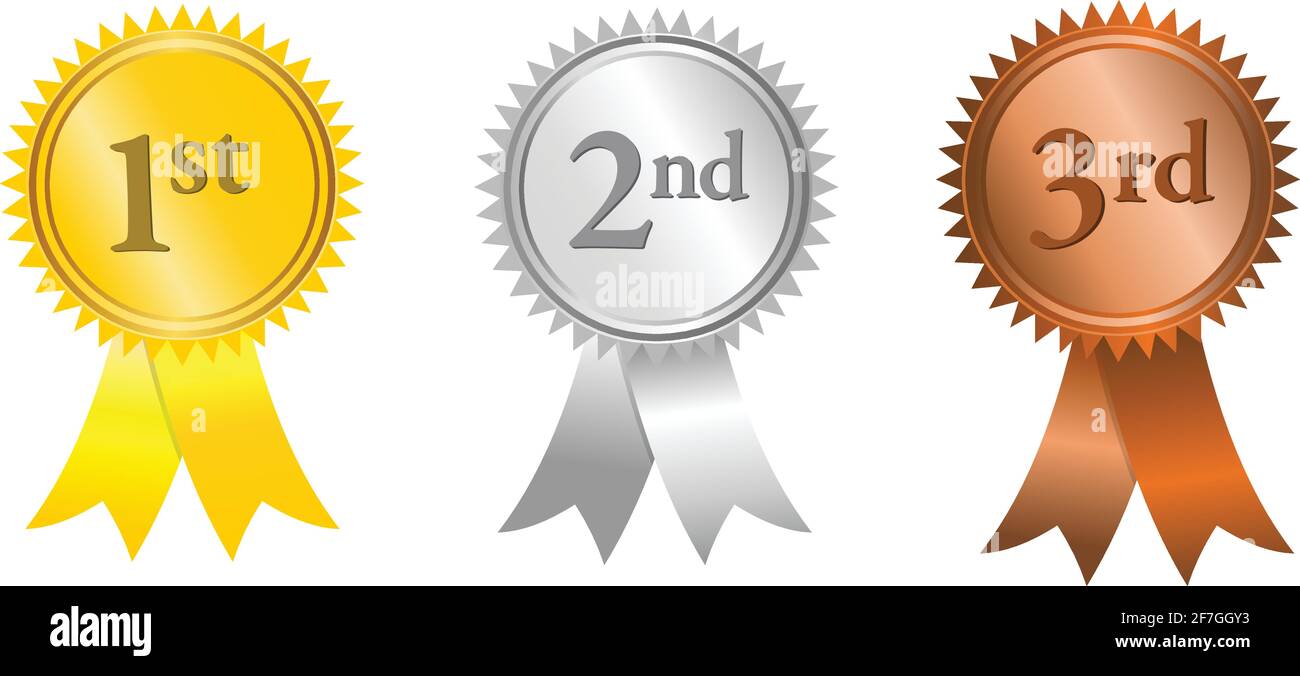 Medaillen erster zweiter und dritter Platz, Medaillen Gold, Silber und ...