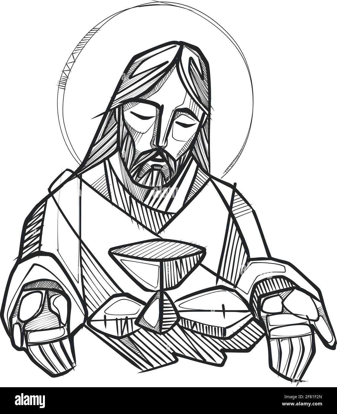 Handgezeichnete Vektorgrafik oder Zeichnung von Jesus Christus bei Das letzte Abendmahl Stock ...