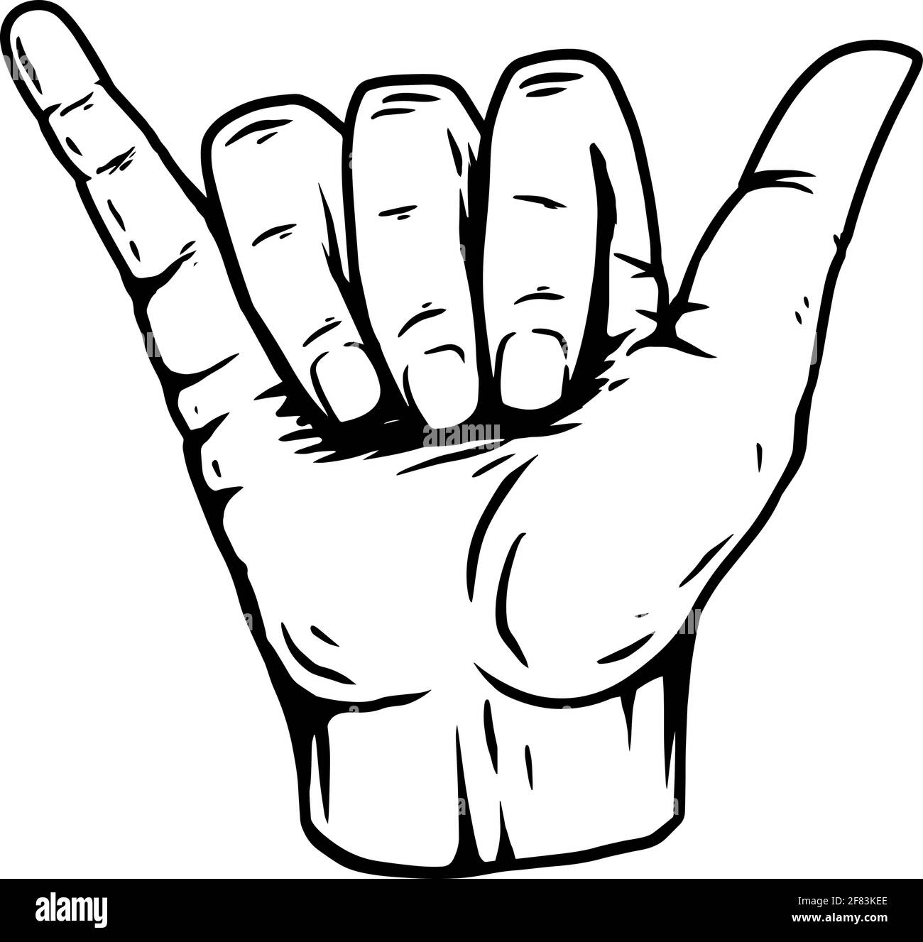 Abbildung der Hand mit shaka-Schild. Gestaltungselement für Plakat ...
