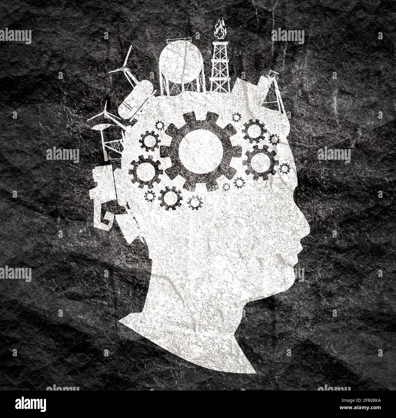 Mann Avatar Profilansicht. Gesichtssilhouette mit industriellen ...