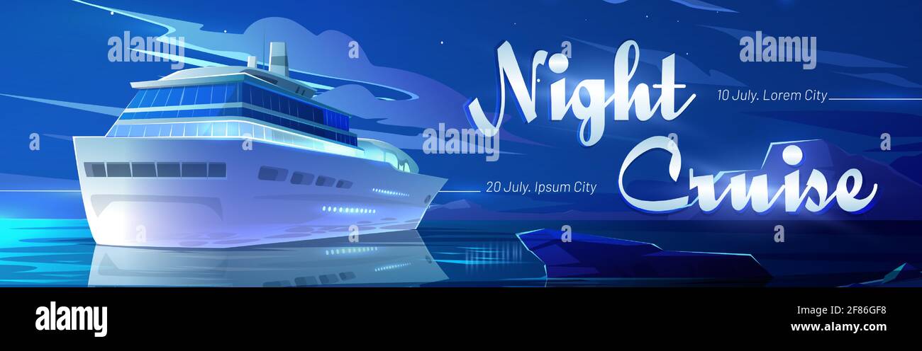 Nachtfahrt auf dem Seeschiff Cartoon-Banner, Einladung zur Buchung von ... Nachtfahrt auf dem Seeschiff Cartoon-Banner, Einladung zur Buchung von ...