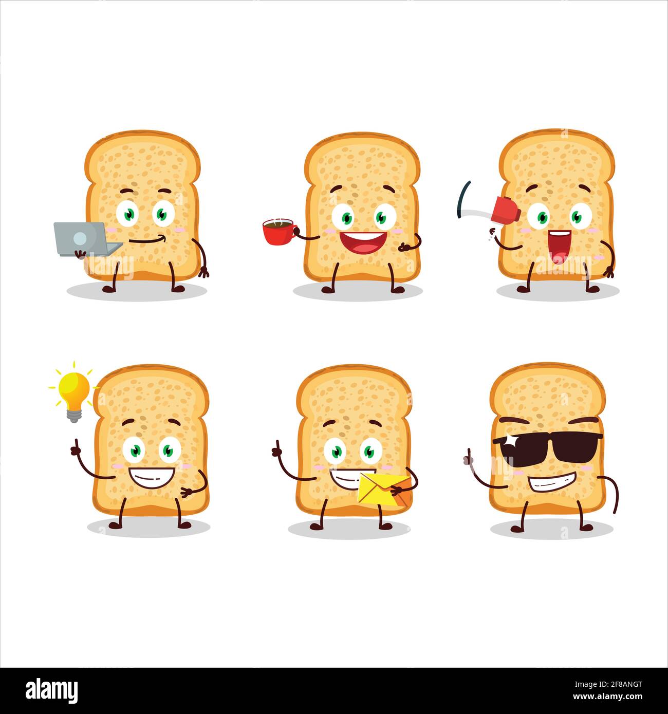 Brot Toast Cartoon-Figur mit verschiedenen Arten von Business-Emoticons ...