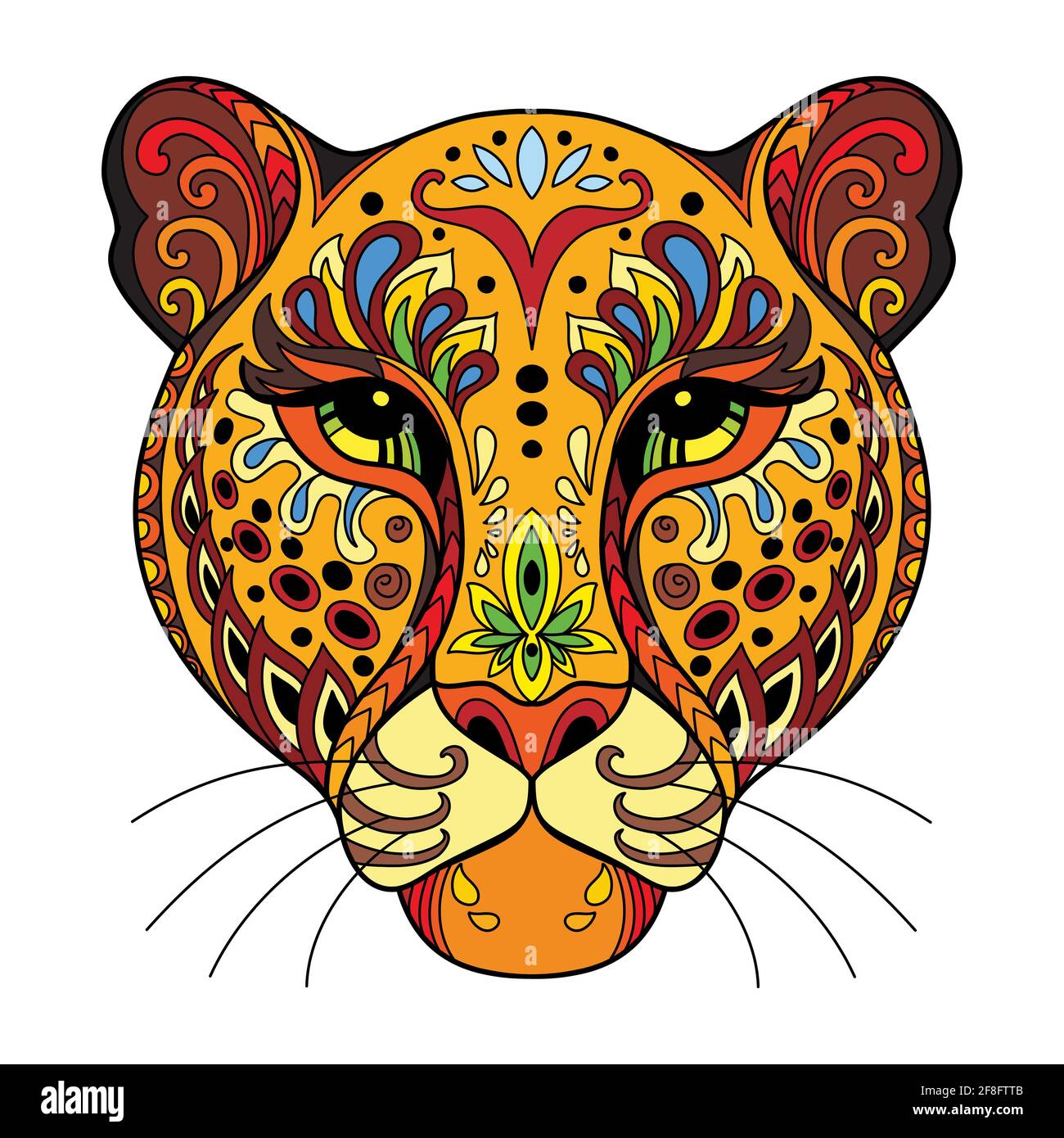 Kopf des Leoparden mit Doodle und zentangle-Elementen. Abstrakter ...