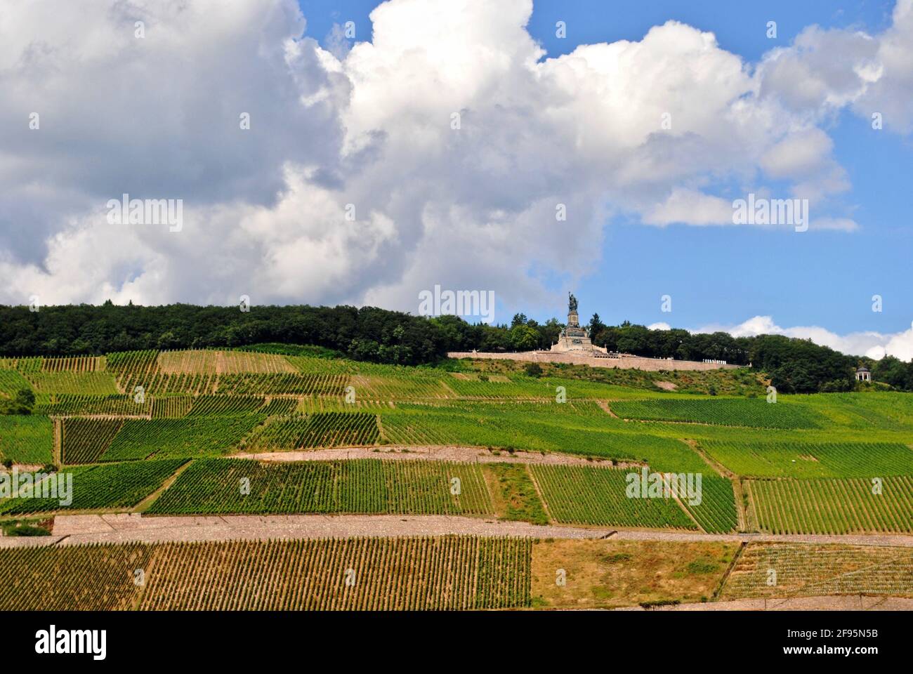 Niederwalddenkmal, Germania Statue steht auf dem Hügel mit Blick auf ...